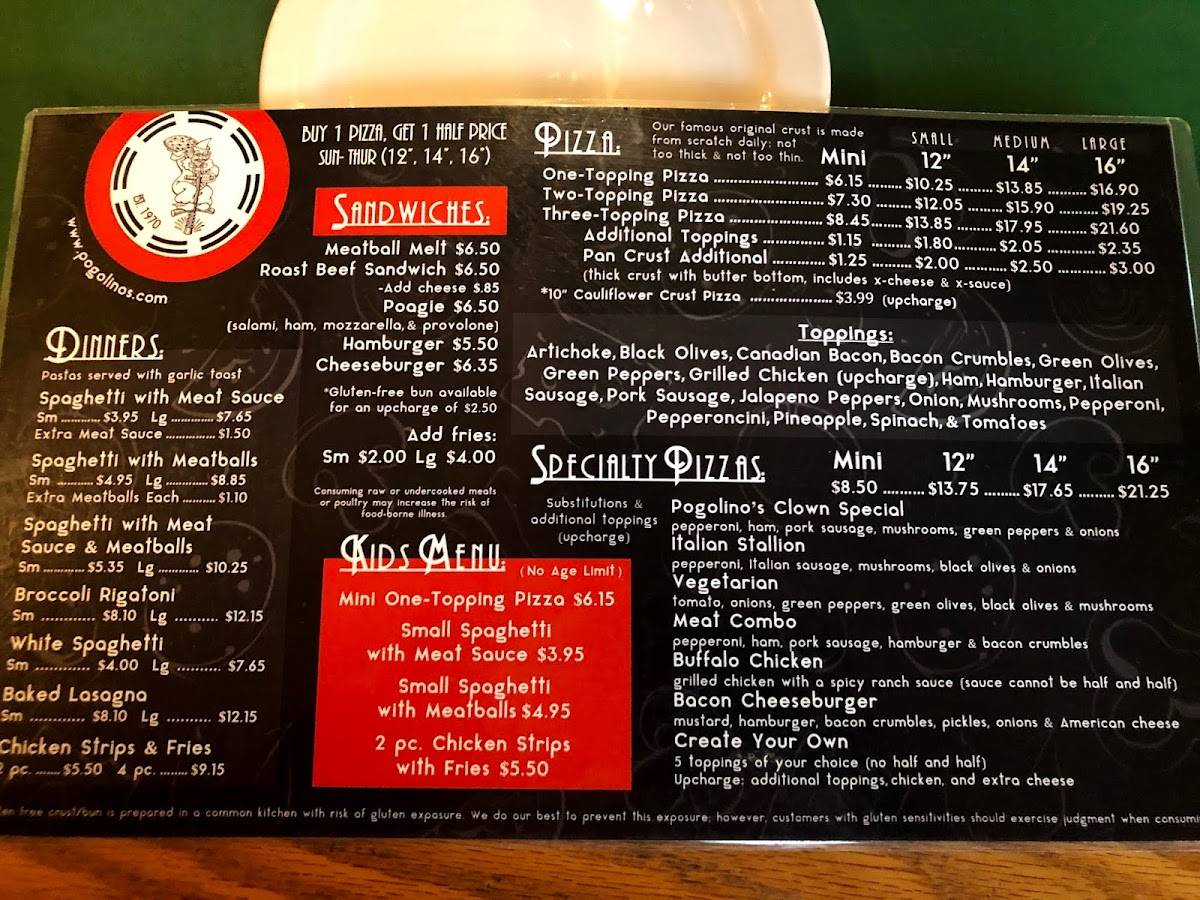 Menu at Pogolinos Desoto pizzeria, De Soto