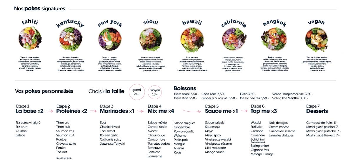 Menu at Poke Me, Lausanne