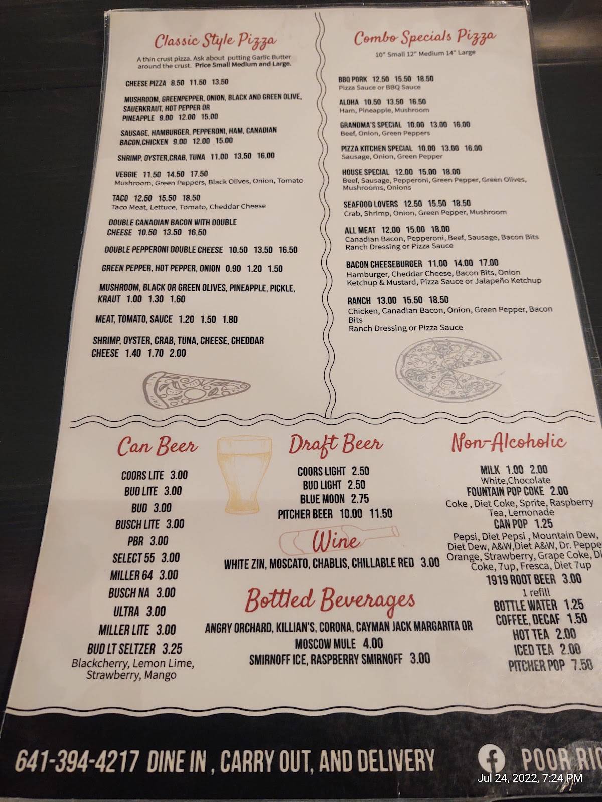 Menu at Poor Richard's Restaurant, New Hampton