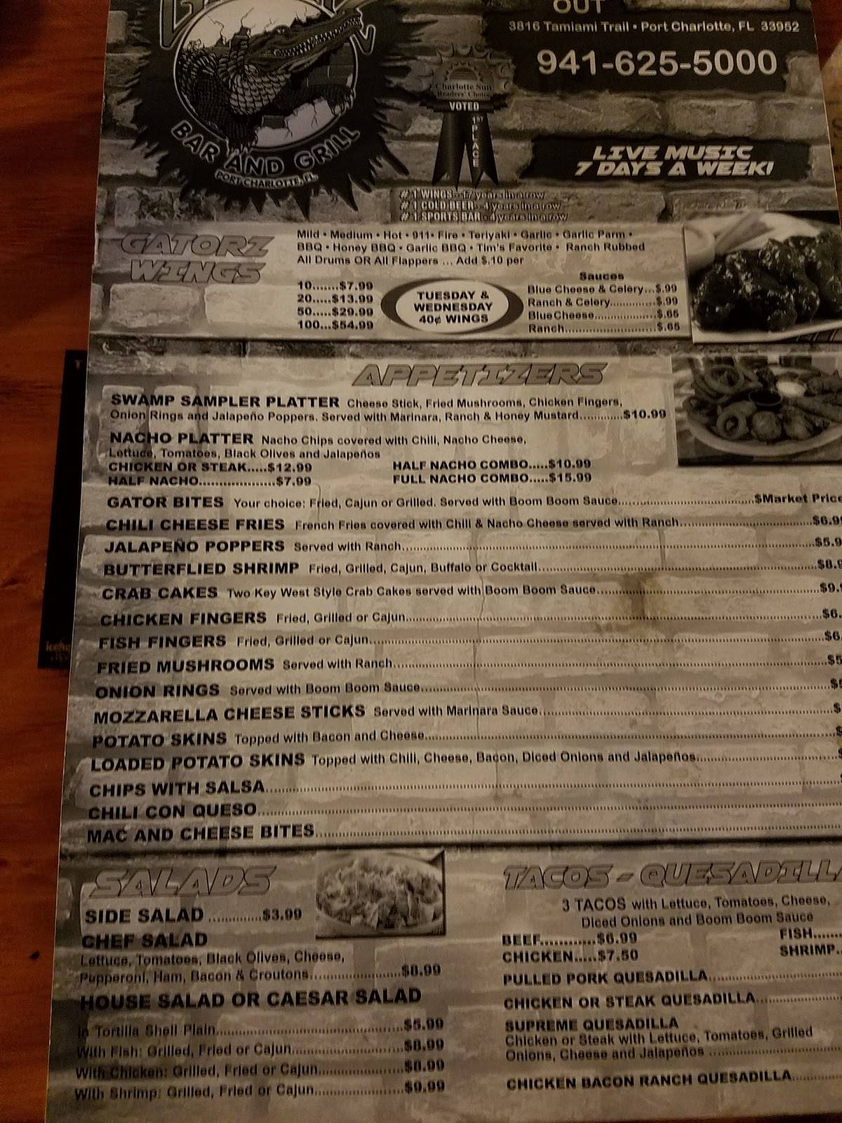 Menu at Gatorz Bar and Grill, Port Charlotte