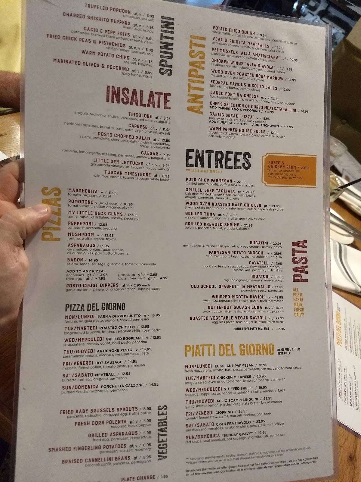Menu at Posto Italian pub & bar, Longmeadow