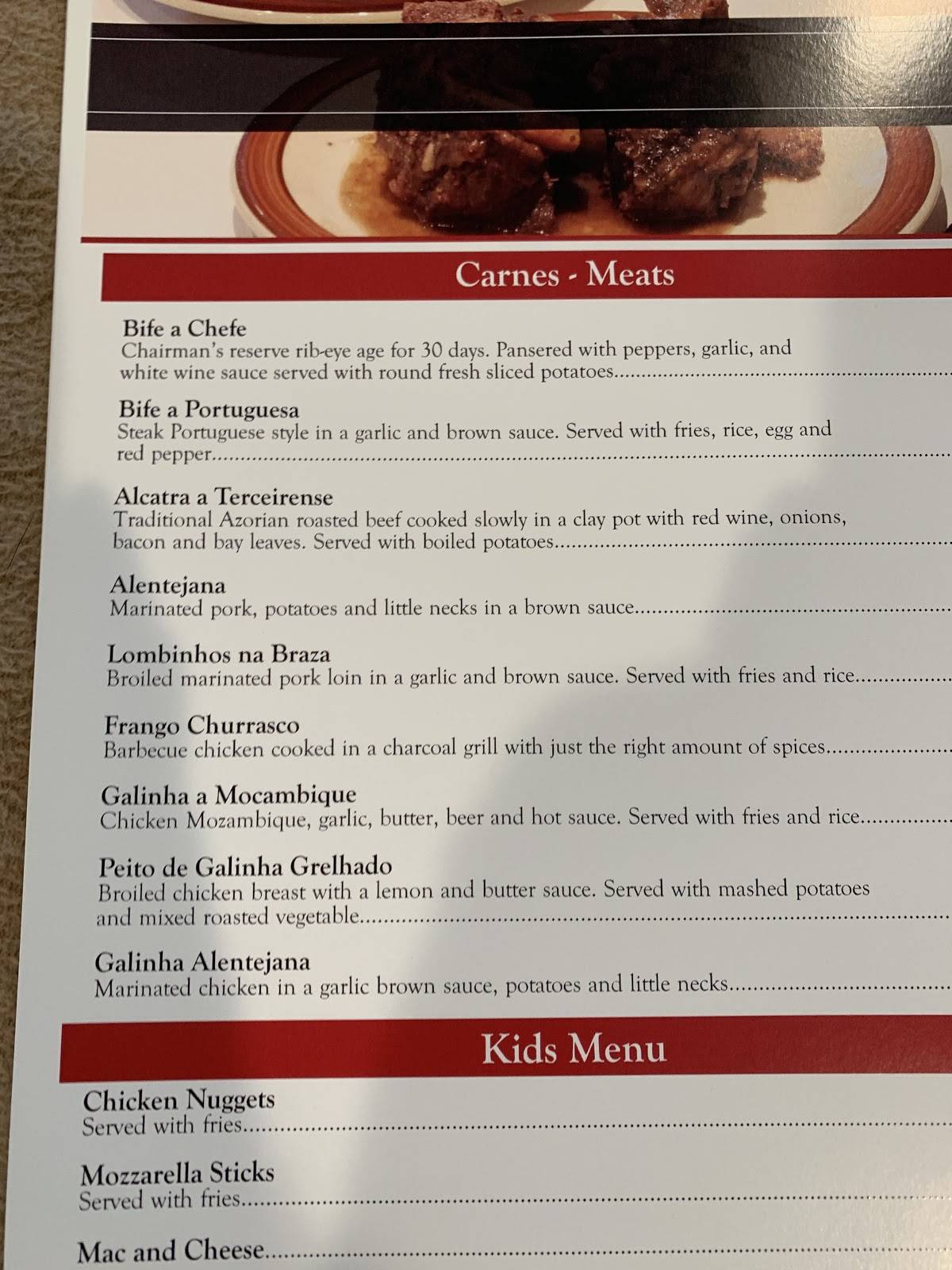 Menu at Caldeiras Restaurant, Fall River