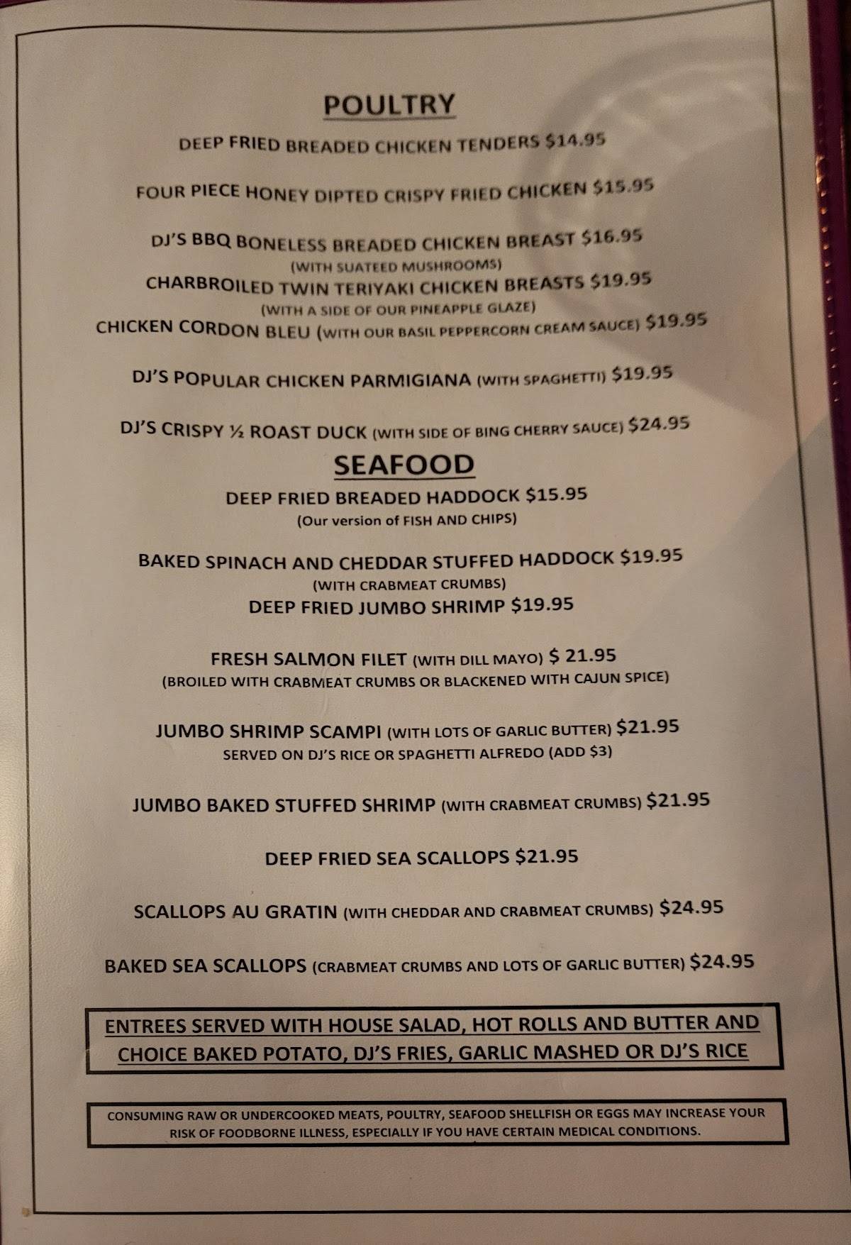 Menu at DJ's Restaurant, Ludlow
