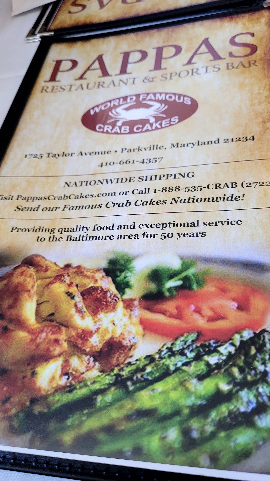 Menu at Pappas Restaurant and Sports Bar, Parkville, Taylor Ave