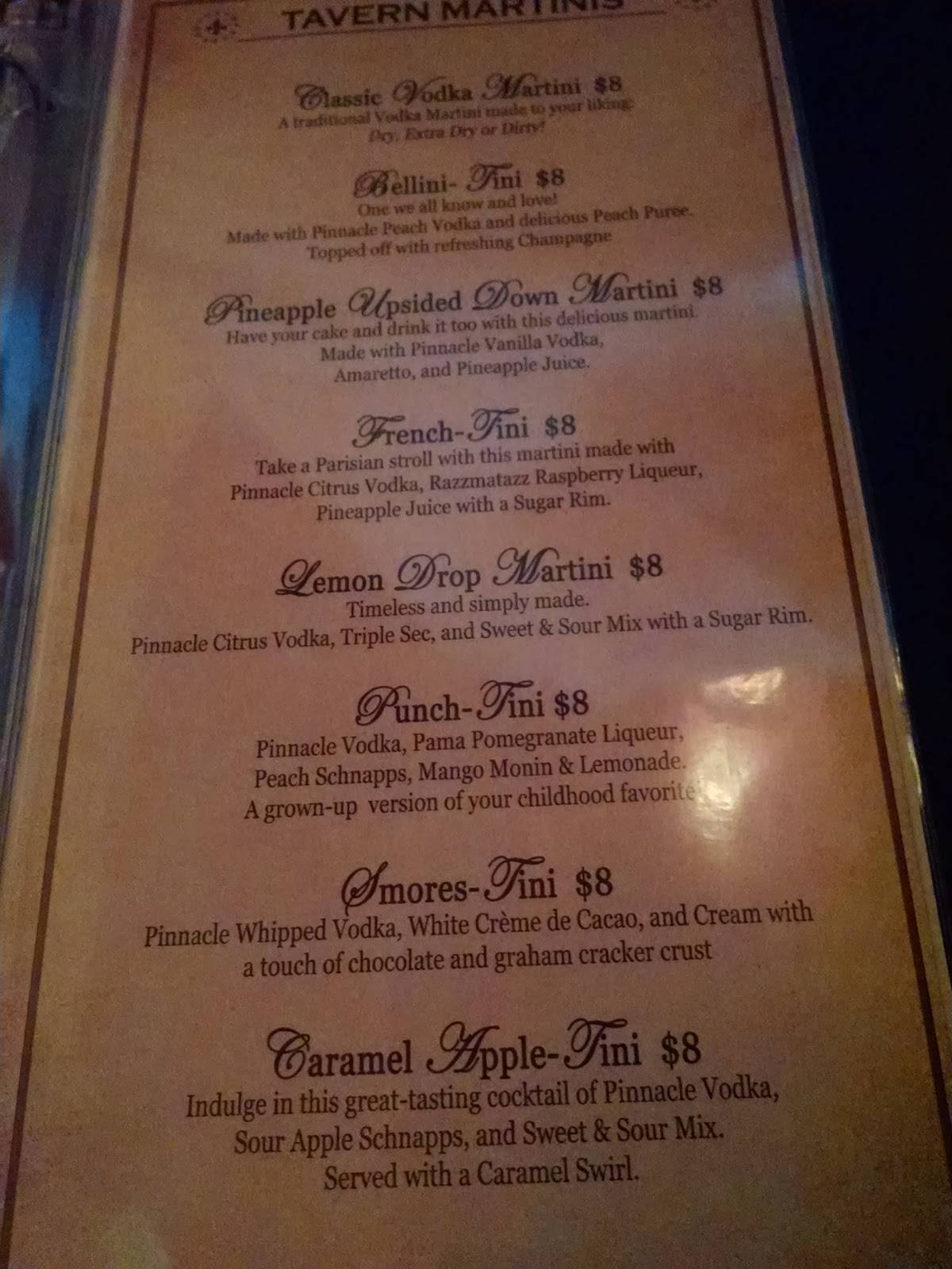 Menu at Park Lane Tavern of Hampton pub & bar, Hampton