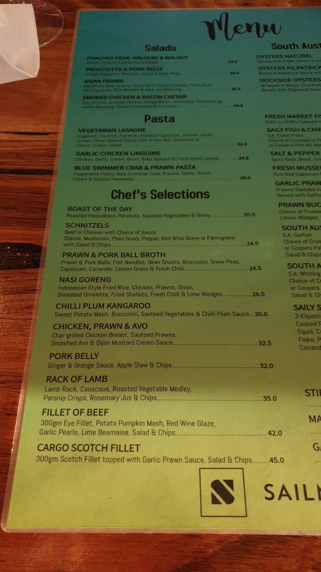 Menu at Sailmaster Tavern pub & bar, North Haven, 16 Arcadia Ct