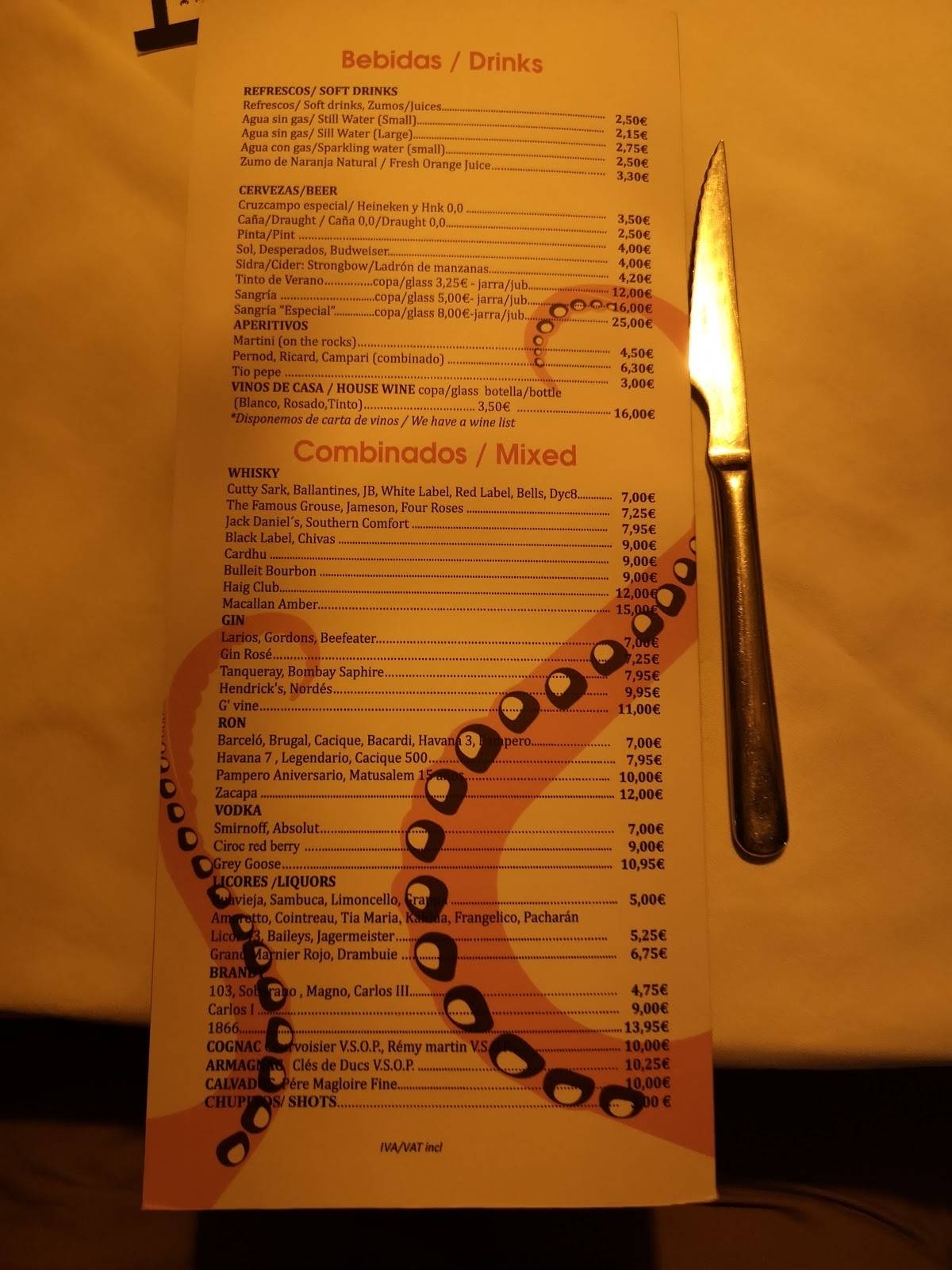 Menu at Simbad Restaurant & Beach Bar, Marbella