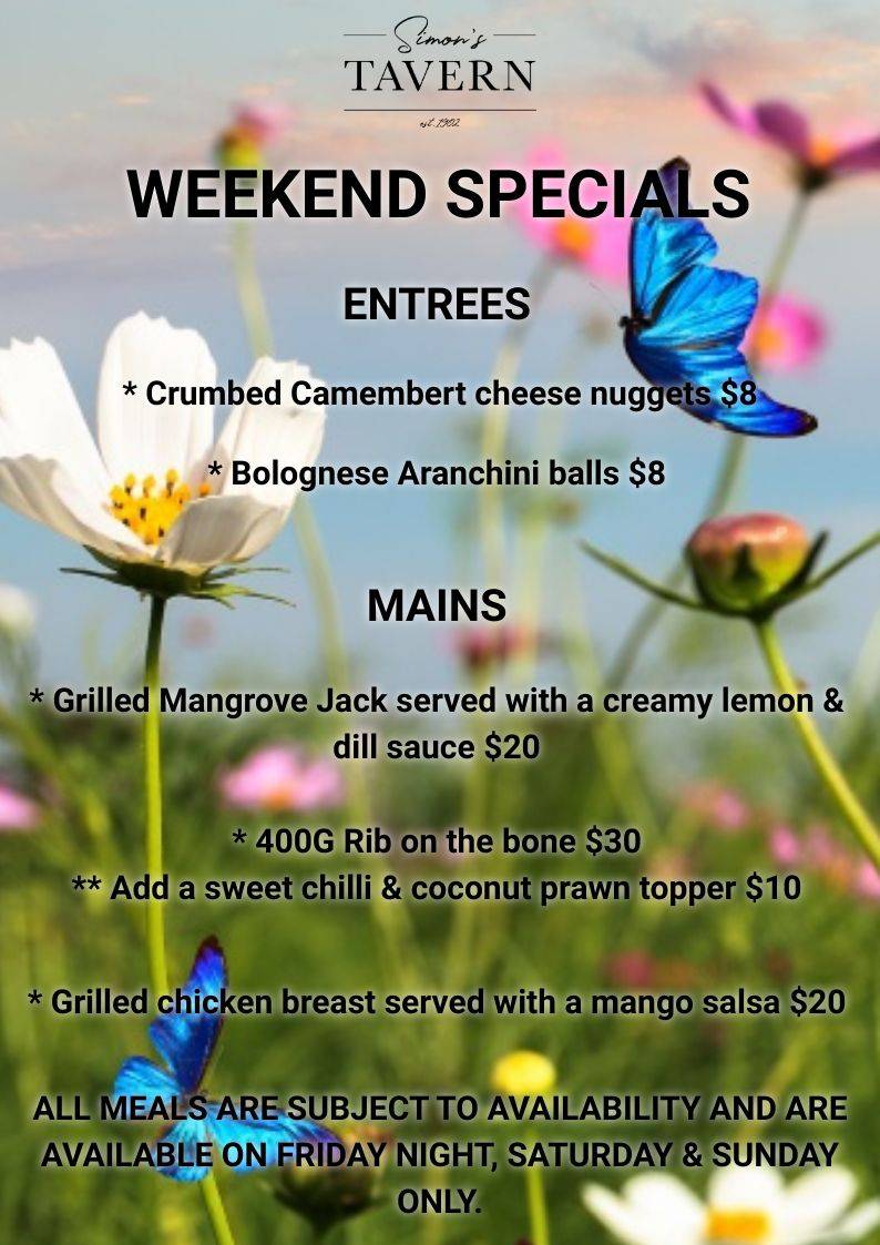 Menu at Boonah Tavern - formerly Simon's pub & bar, Boonah