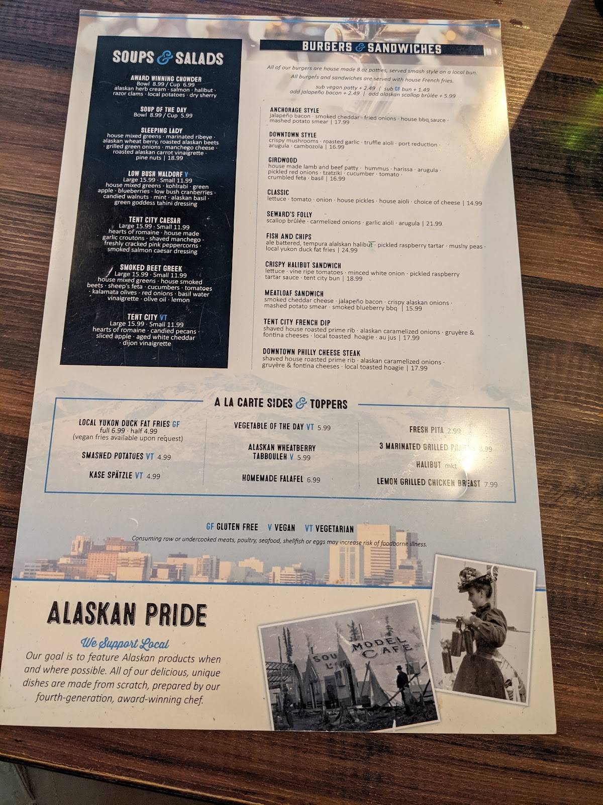 Menu at Tent City Taphouse pub & bar, Anchorage