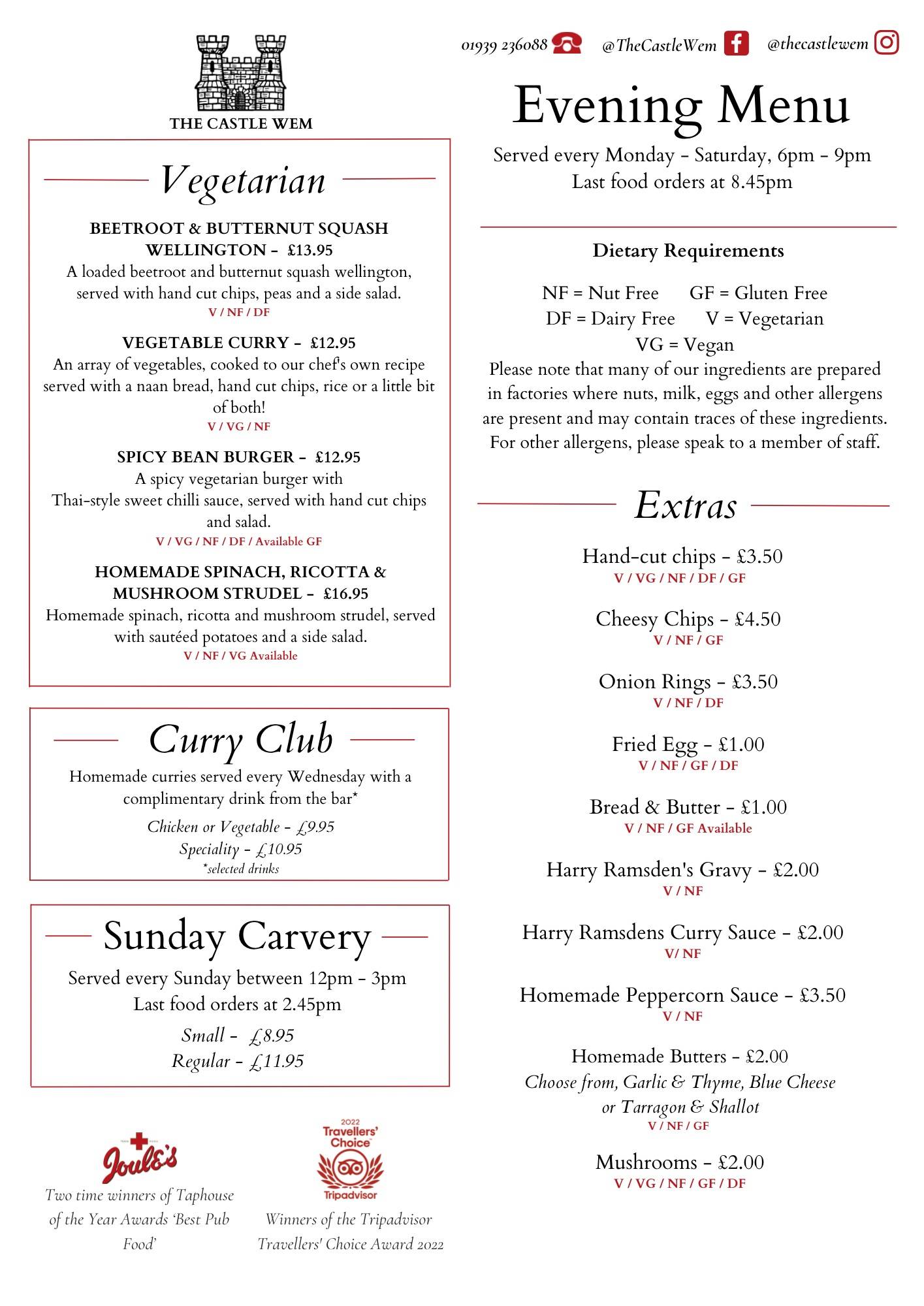 Menu at The Castle Hotel pub & bar, Tilley
