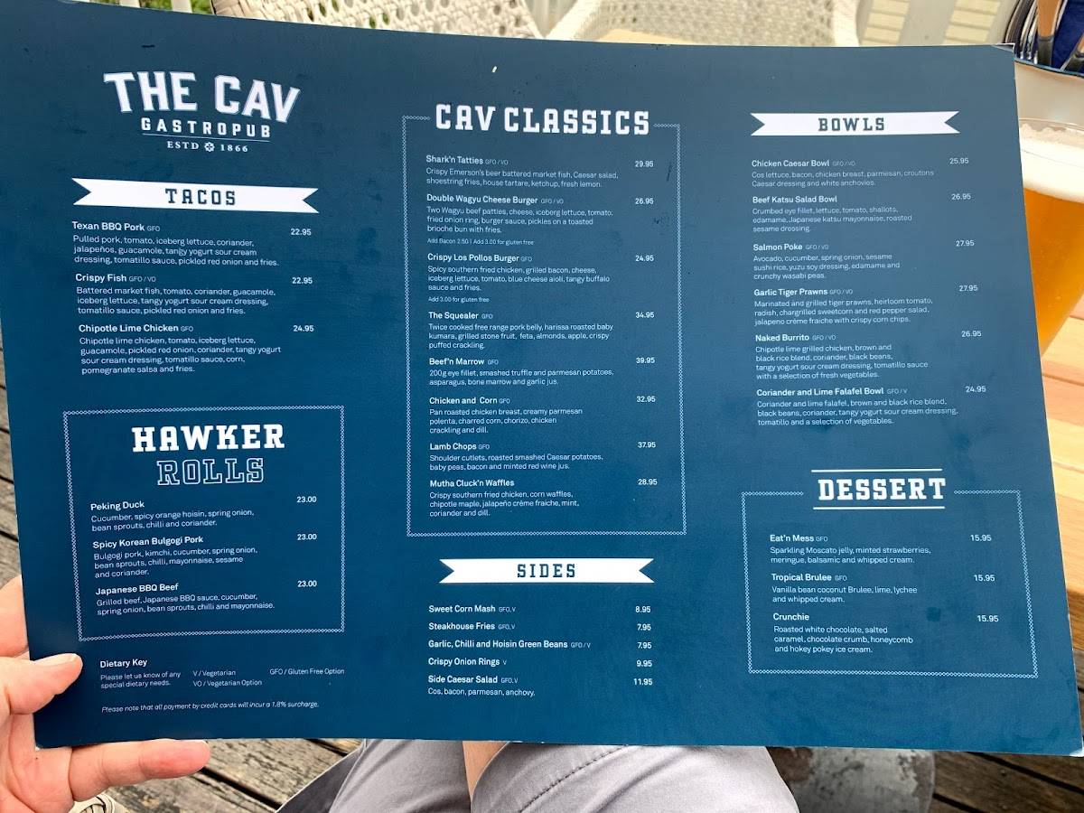 Menu at The Cav pub & bar, Auckland