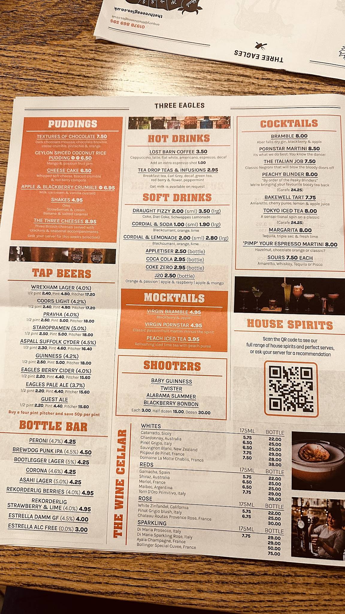 Menu at The Three Eagles pub & bar, Llangollen