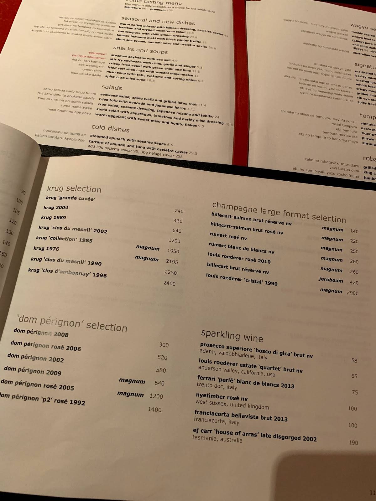 Menu at Zuma London pub & bar, London