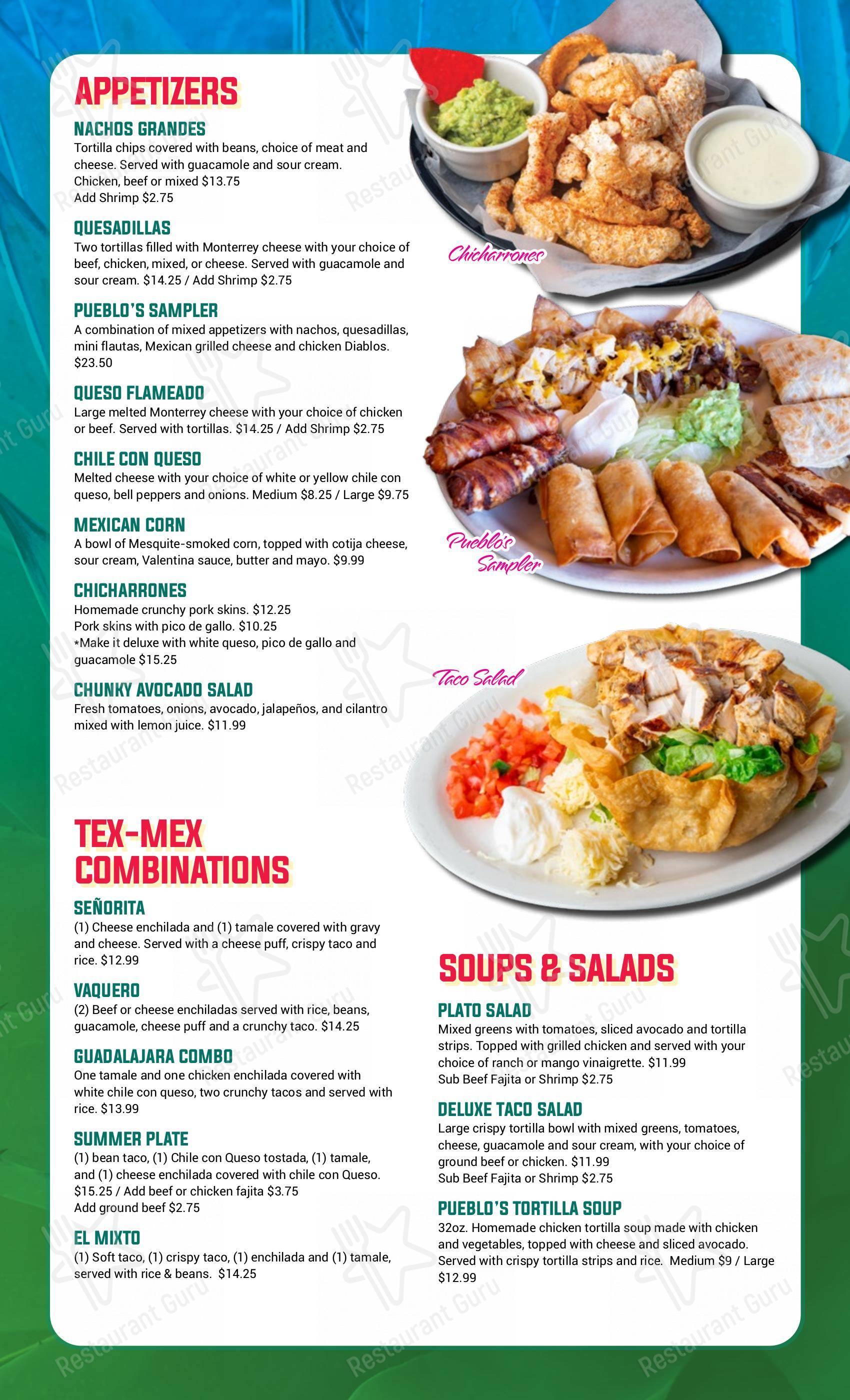 Menu at Pueblos Tex-Mex Kitchen restaurant, Liberty