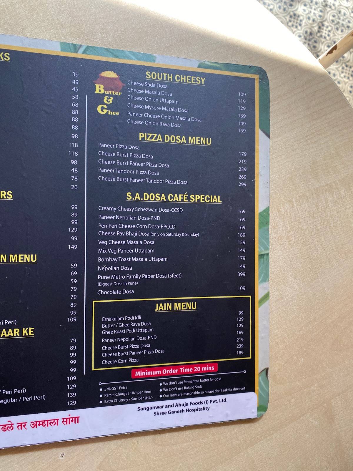 Menu at SA DOSA CAFE, Pune, Shop no