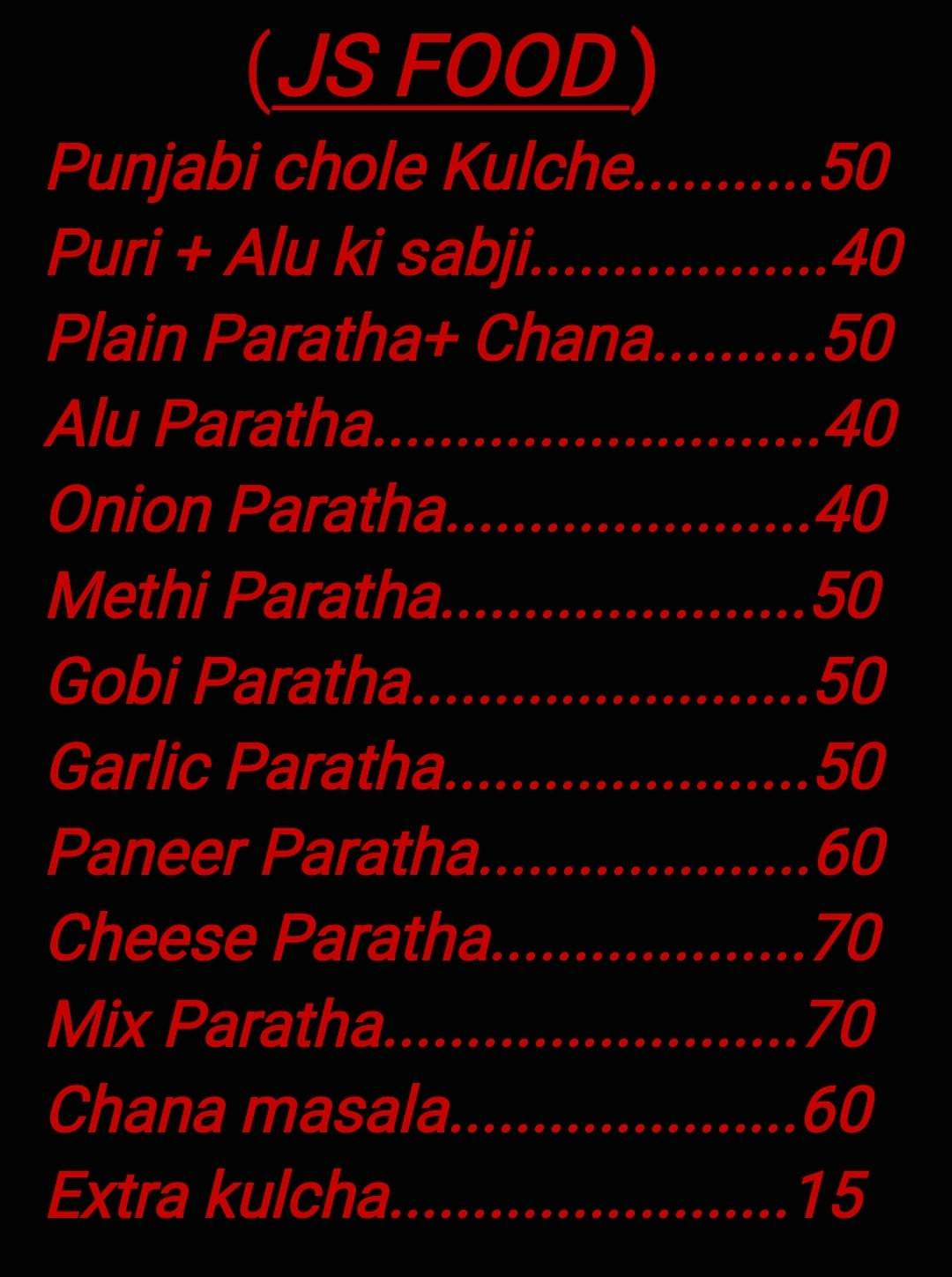 Menu at Punjabi chole Kulche & Paratha's, Kalol