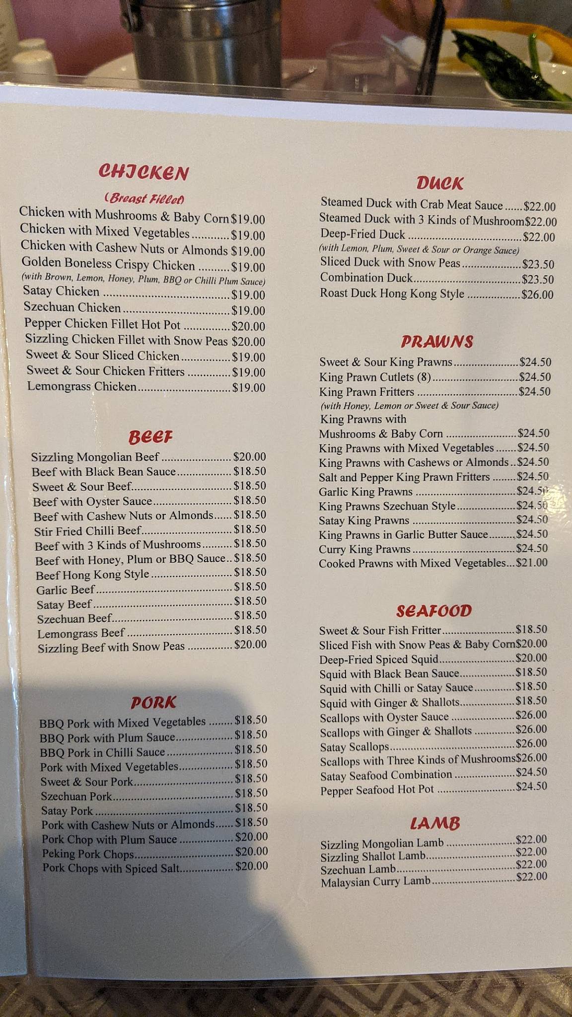 Menu at Queanbeyan Diamond Chinese Restaurant, Karabar