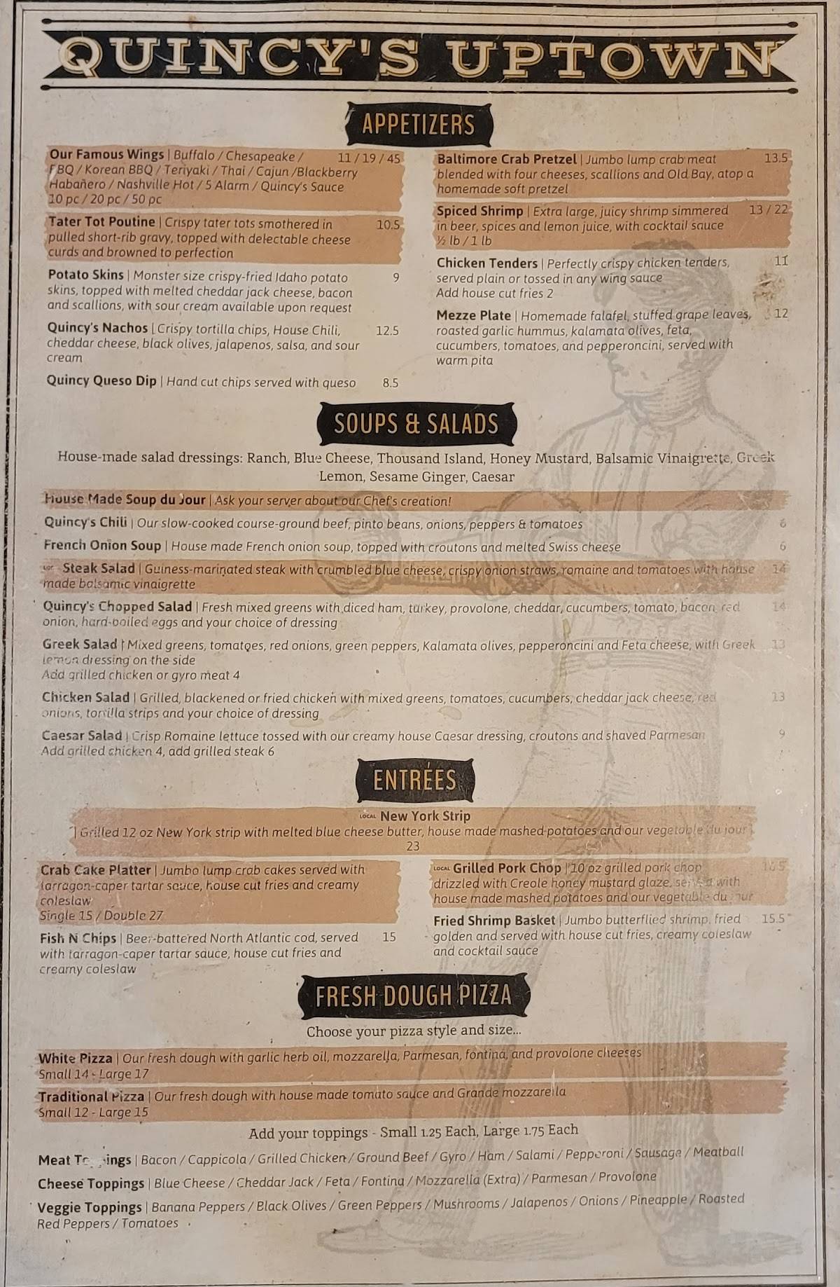Menu at Quincy’s Uptown Bar and Grill, Damascus