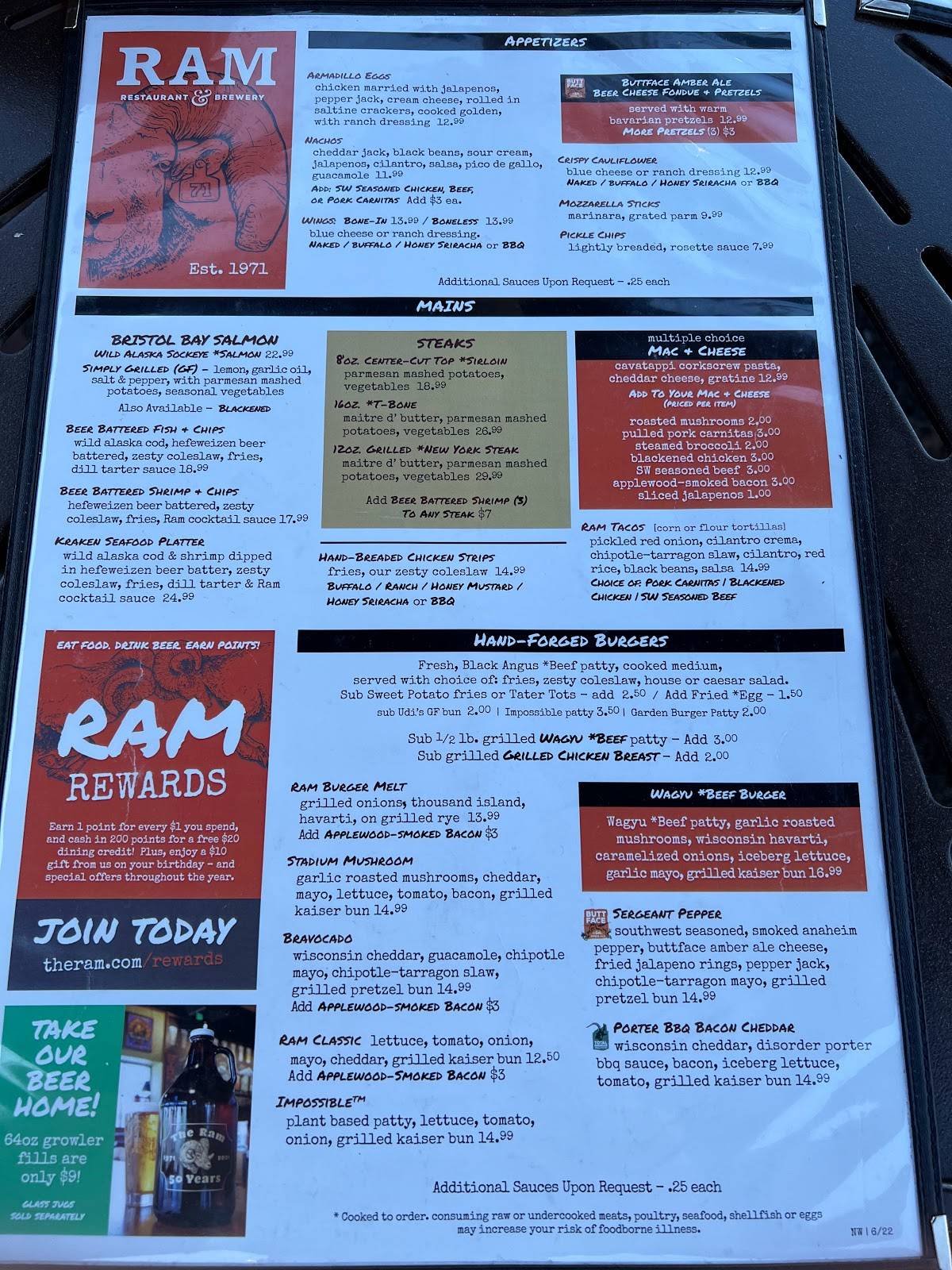 Menu at RAM Restaurant & Brewery, Tacoma