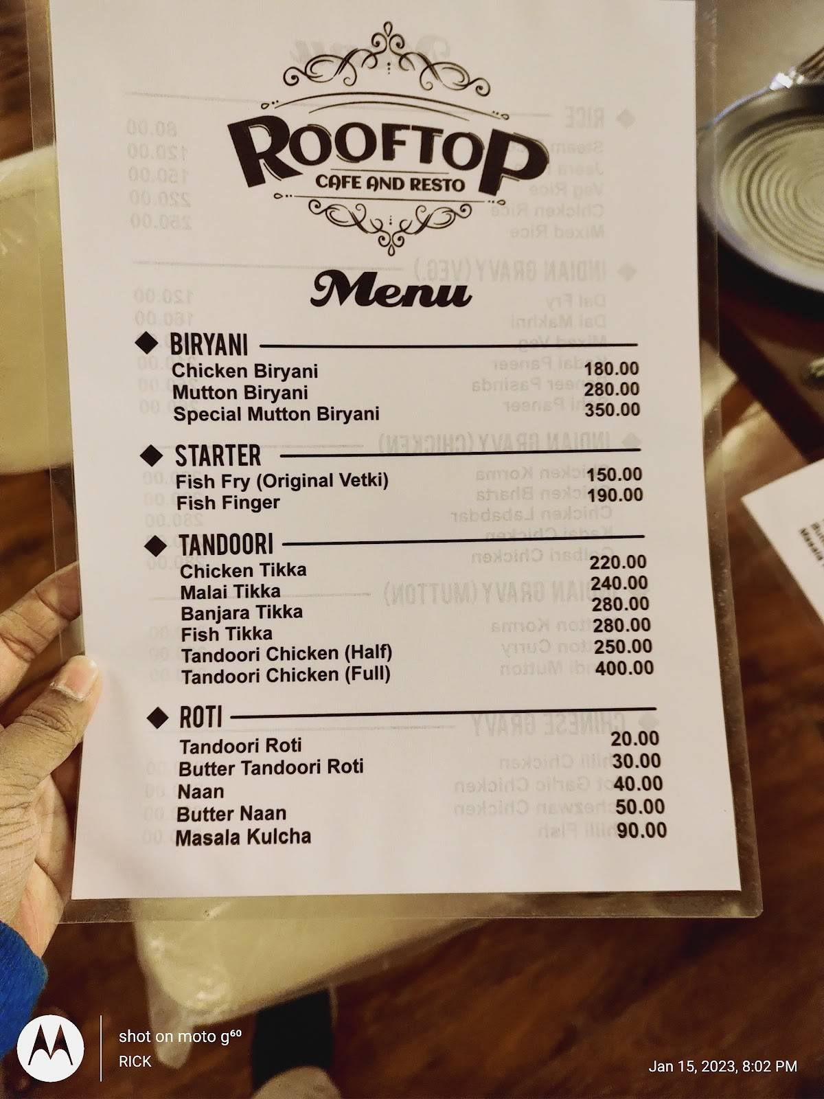 Menu at ROOFTOP RESTO &CAFE, Bighati