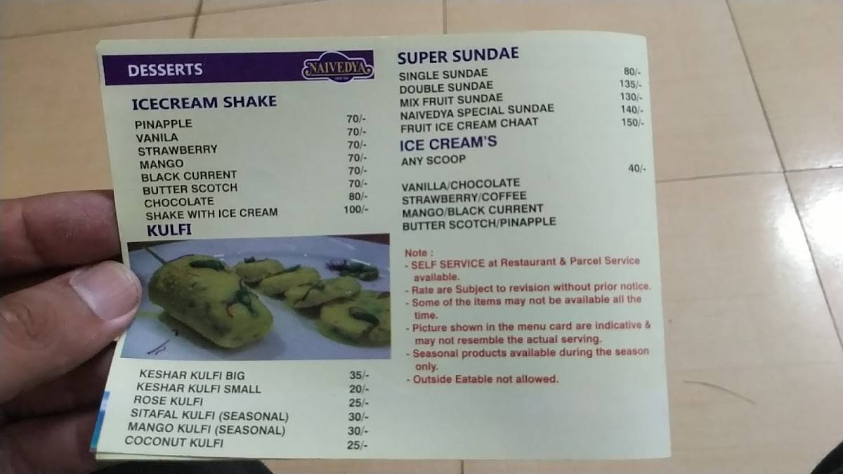 Menu at Naivedya Food Products, Raipur, Raheja Tower 6-7 Jail Road