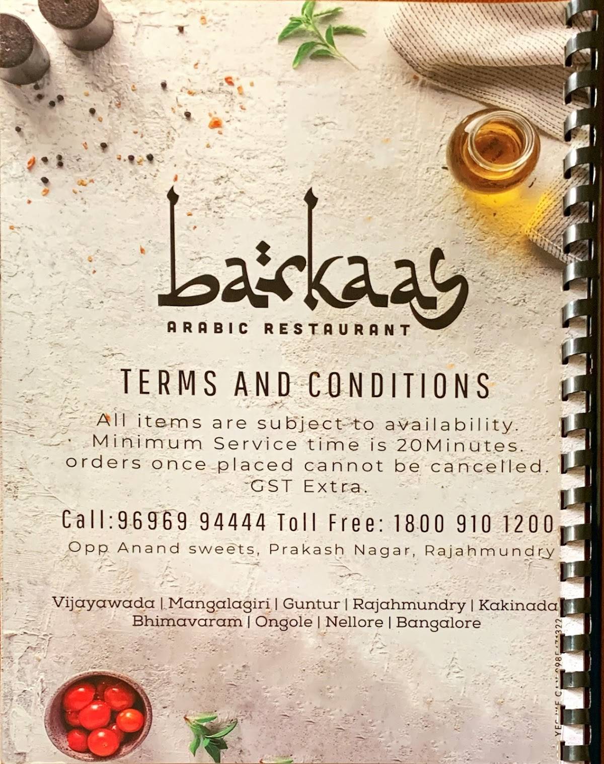 Menu at Barkas Arabian Kitchens, Rajahmundry, Near