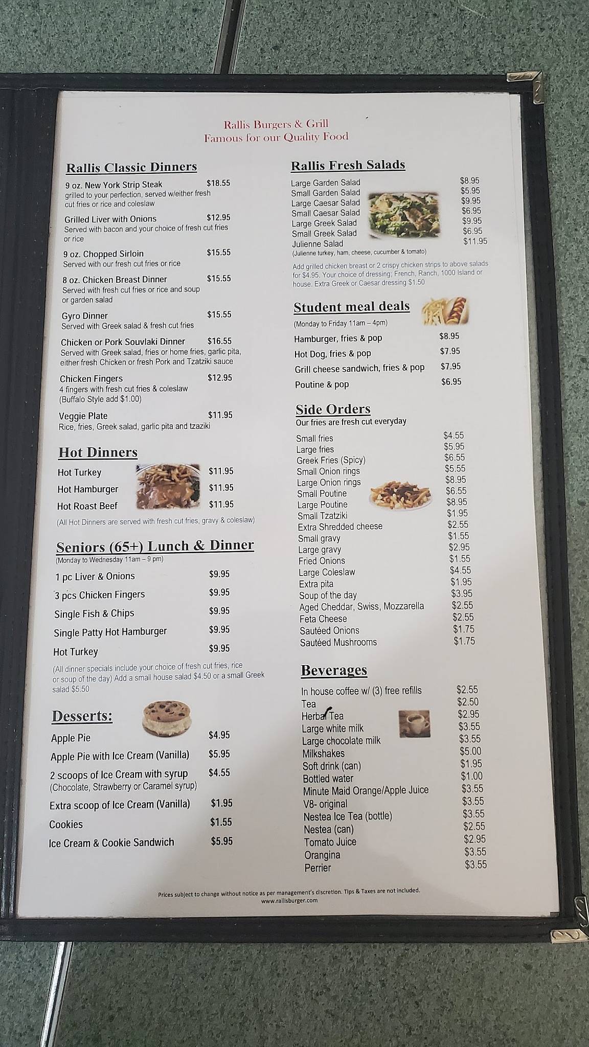Menu at Rallis Burger & Grill restaurant, Acton
