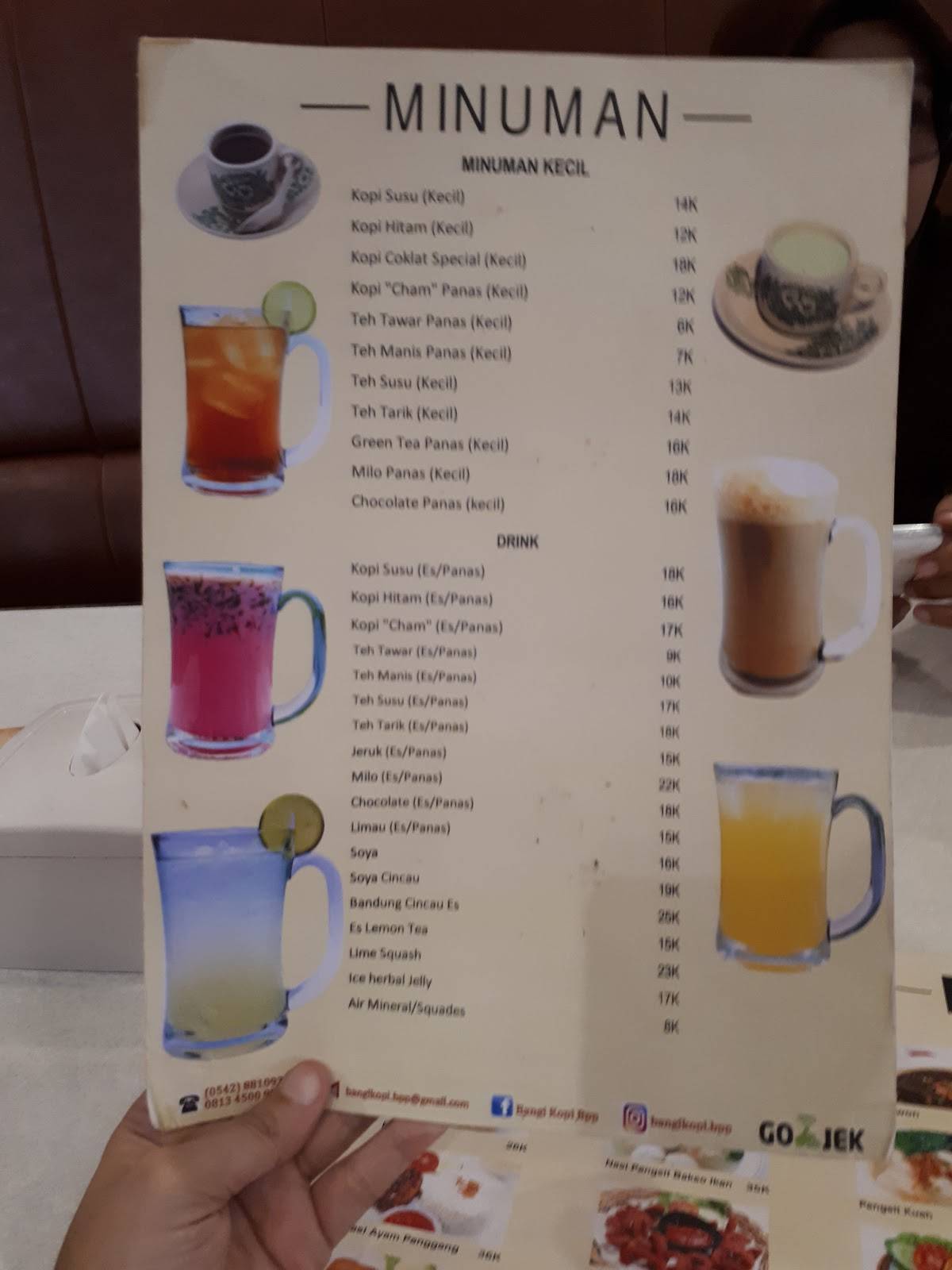 Menu at Rawon Nyonya restaurant, Balikpapan