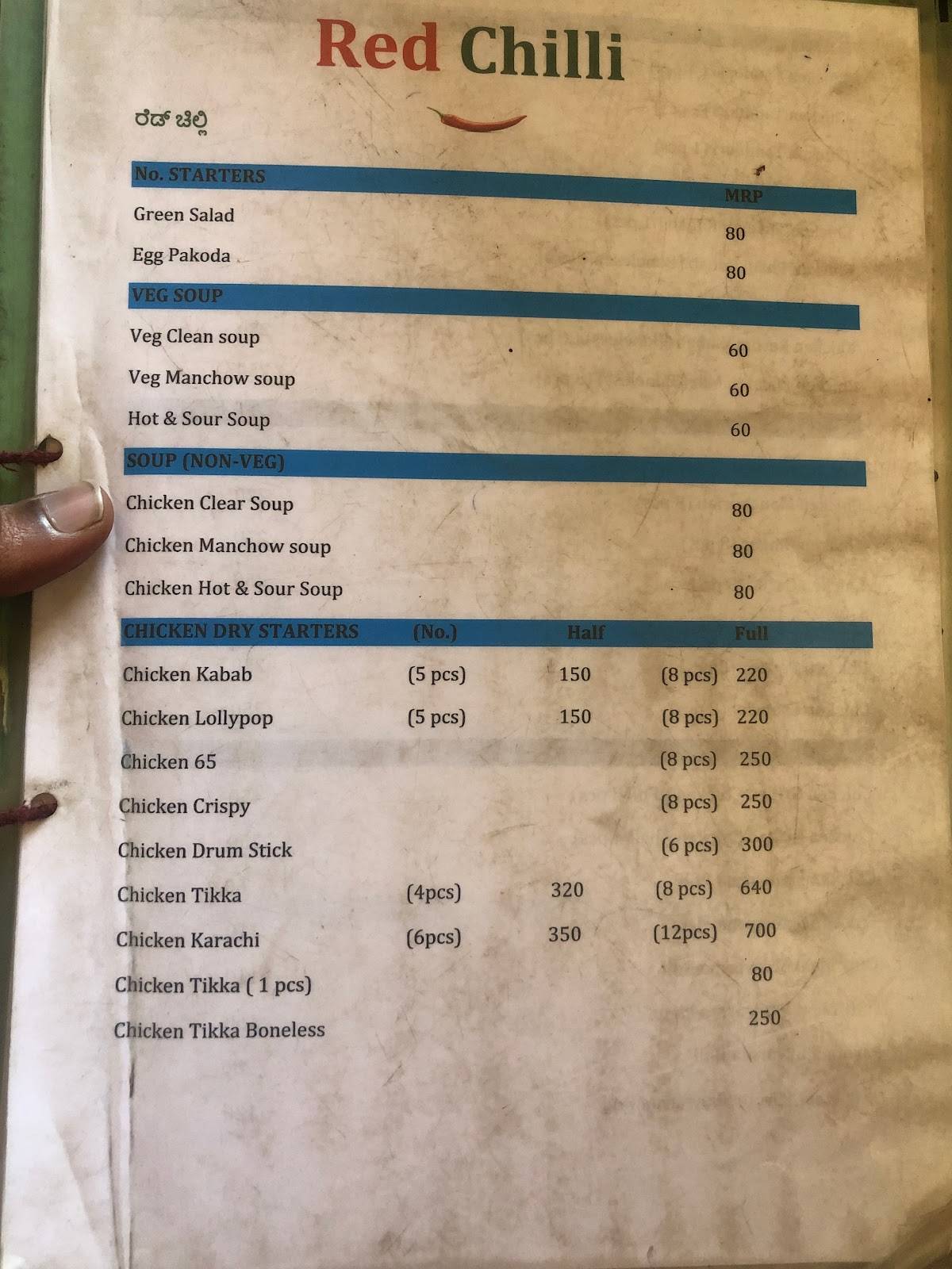 Menu at Red Chilli hut Hotel, Mangaluru