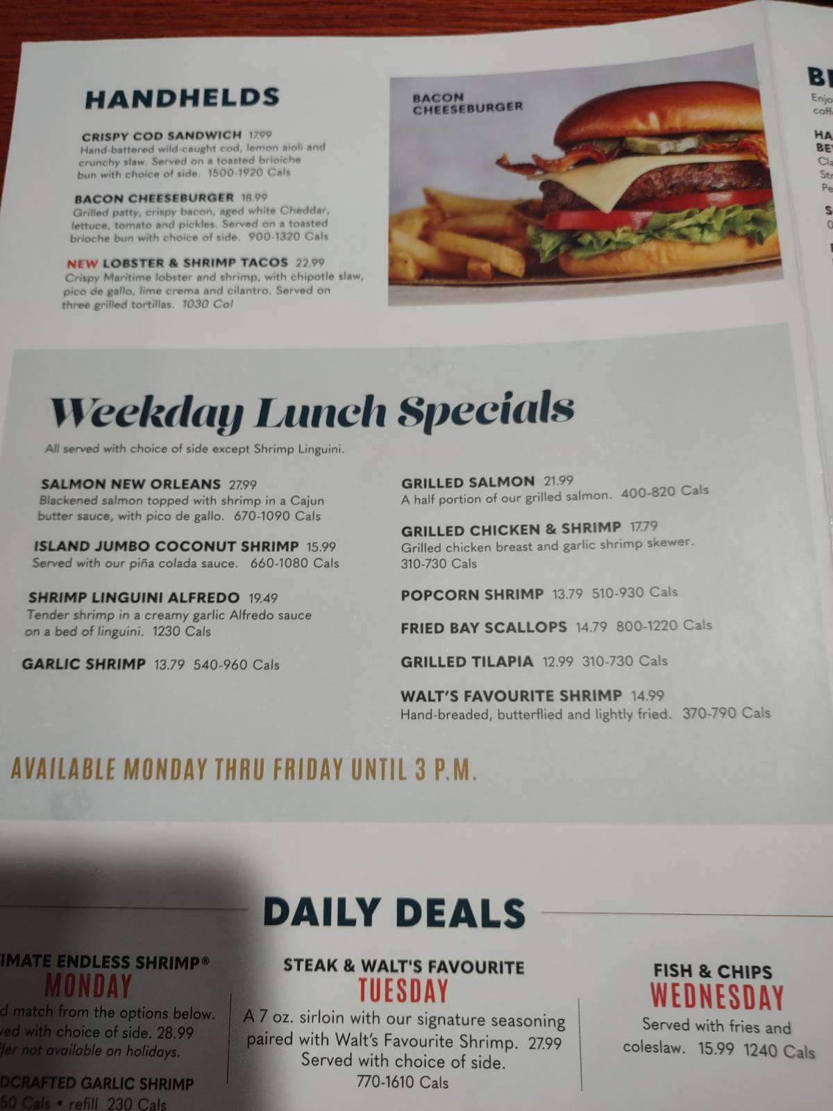 Menu at Red Lobster restaurant, Kingston