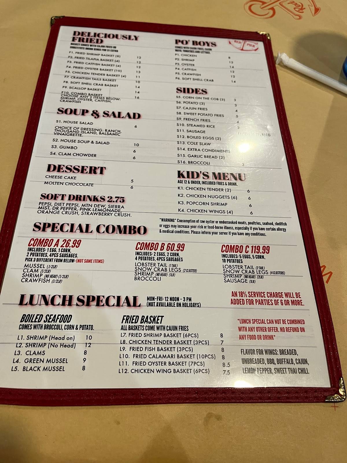 Menu at Red Pier Cajun Seafood & Bar - Service Rd., West Memphis