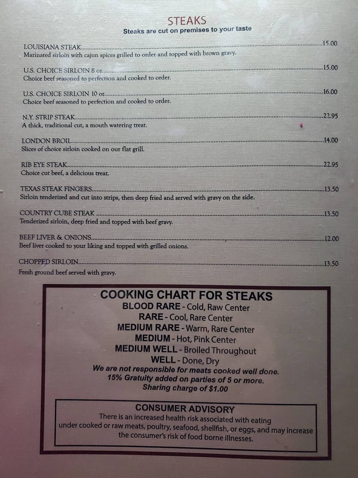 Menu at Reef N Beef Restaurant and Lounge, Arcadia, SE Hwy 70