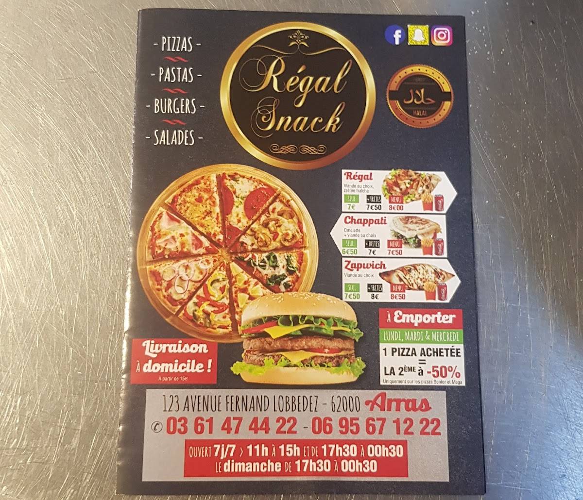 Menu au Regal Snack restaurant, Arras