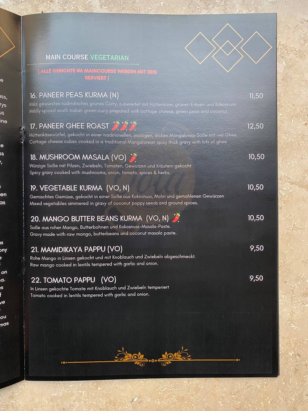 Speisekarte von Oota | Südindisches Restaurant, Regensburg