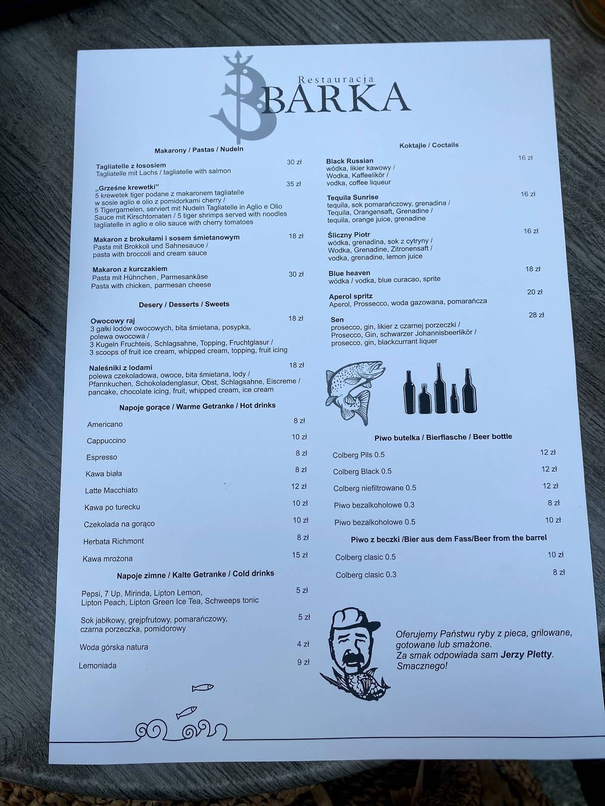 Menu at Restauracja Barka, Kolobrzeg