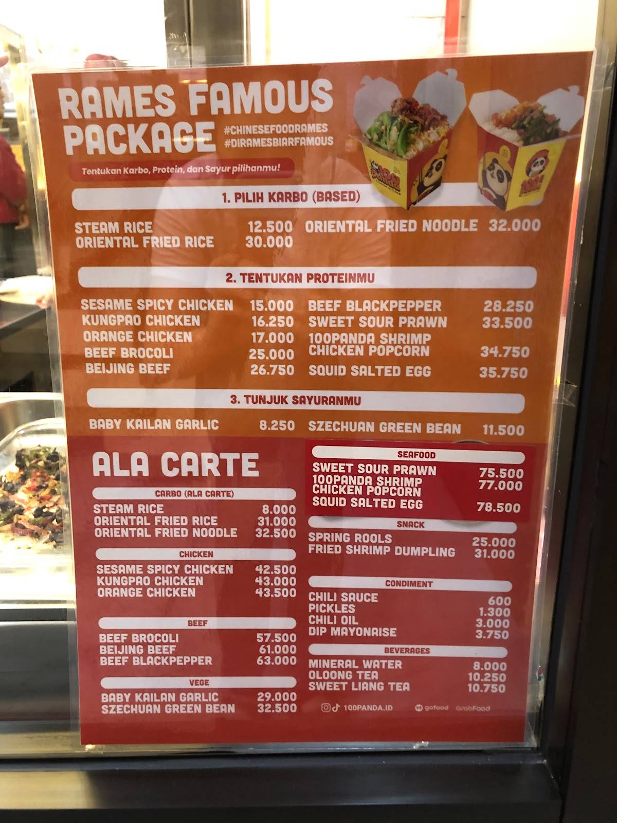 Menu at 100 Panda, Satrio restaurant, South Jakarta