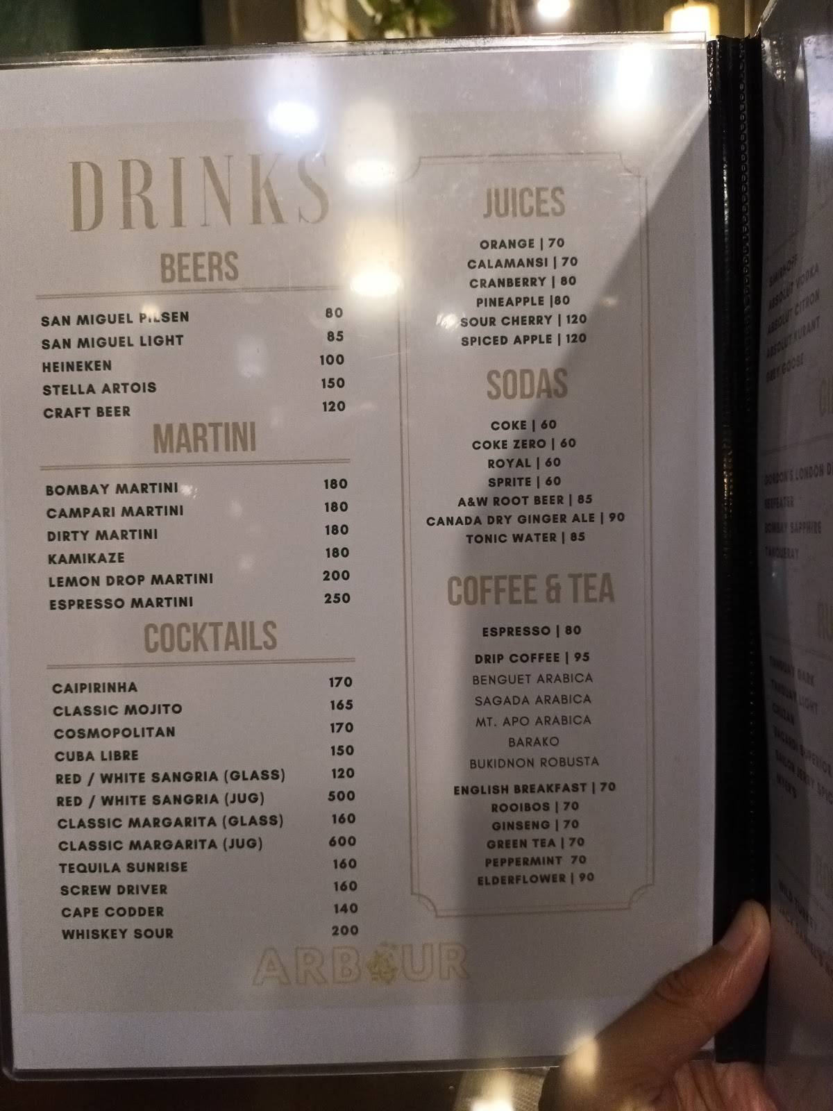 Menu at ARBOUR by Jan from your cooking class restaurant, Dumaguete