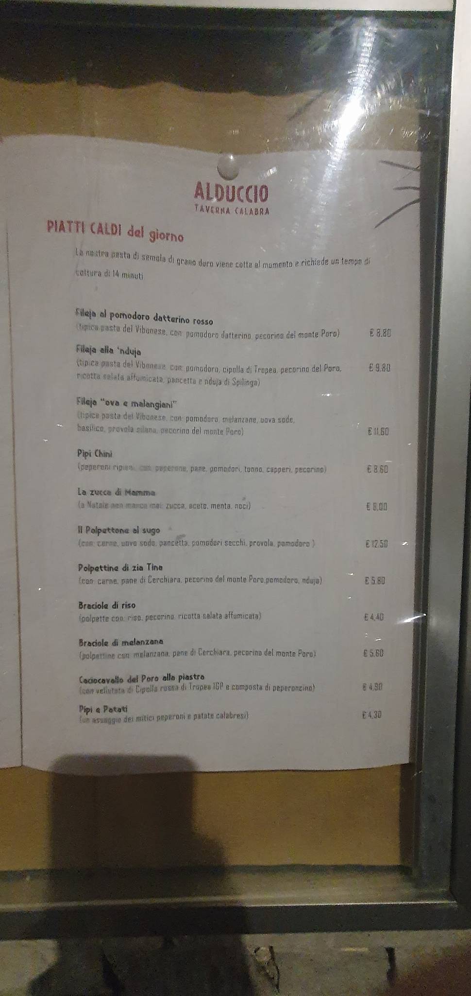 Menu at Alduccio - Taverna Calabra restaurant, Milan