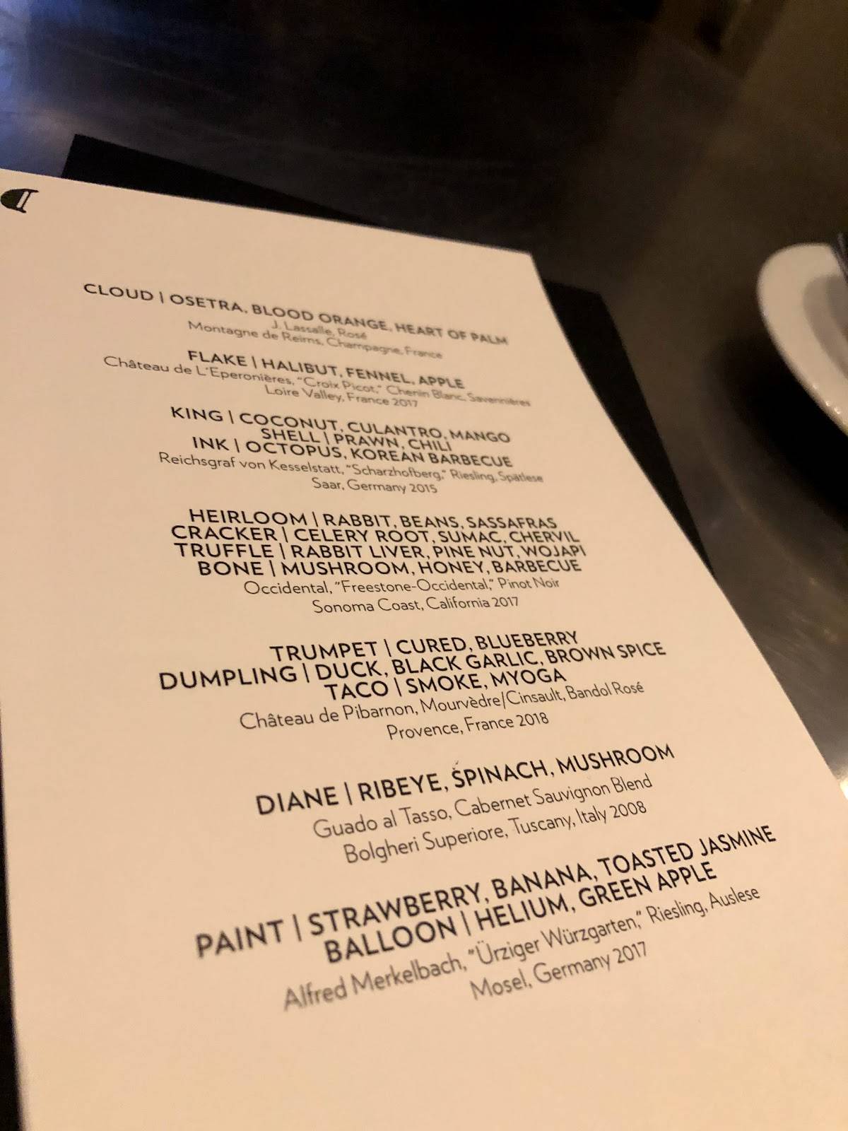 Menu at Alinea restaurant, Chicago, N Halsted St