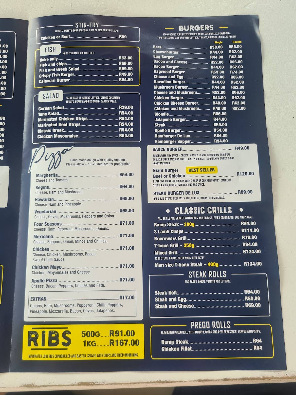 Menu at Apollo Roadhouse and Diner restaurant, Edenvale