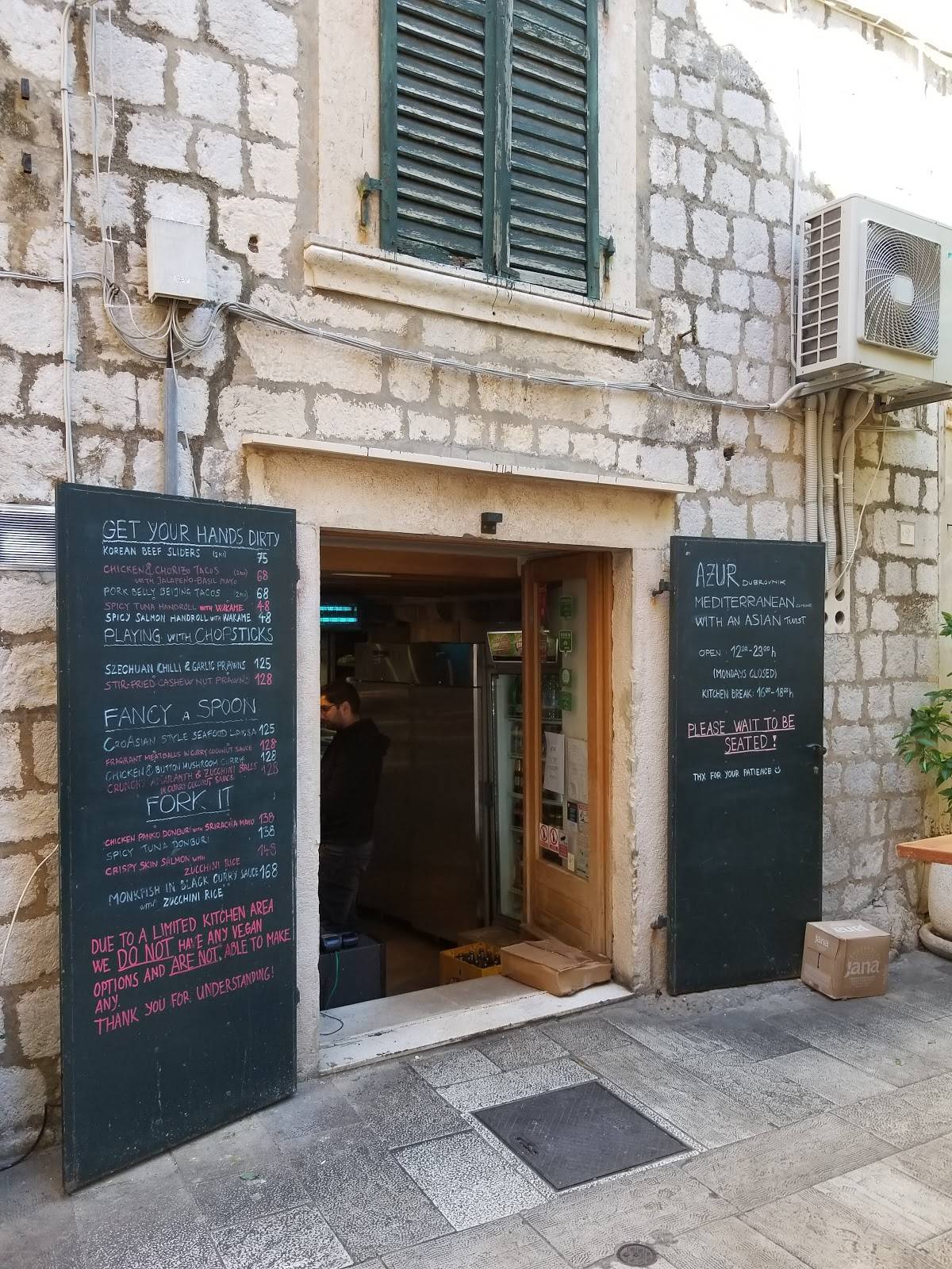 Menu at Azur restaurant, Dubrovnik