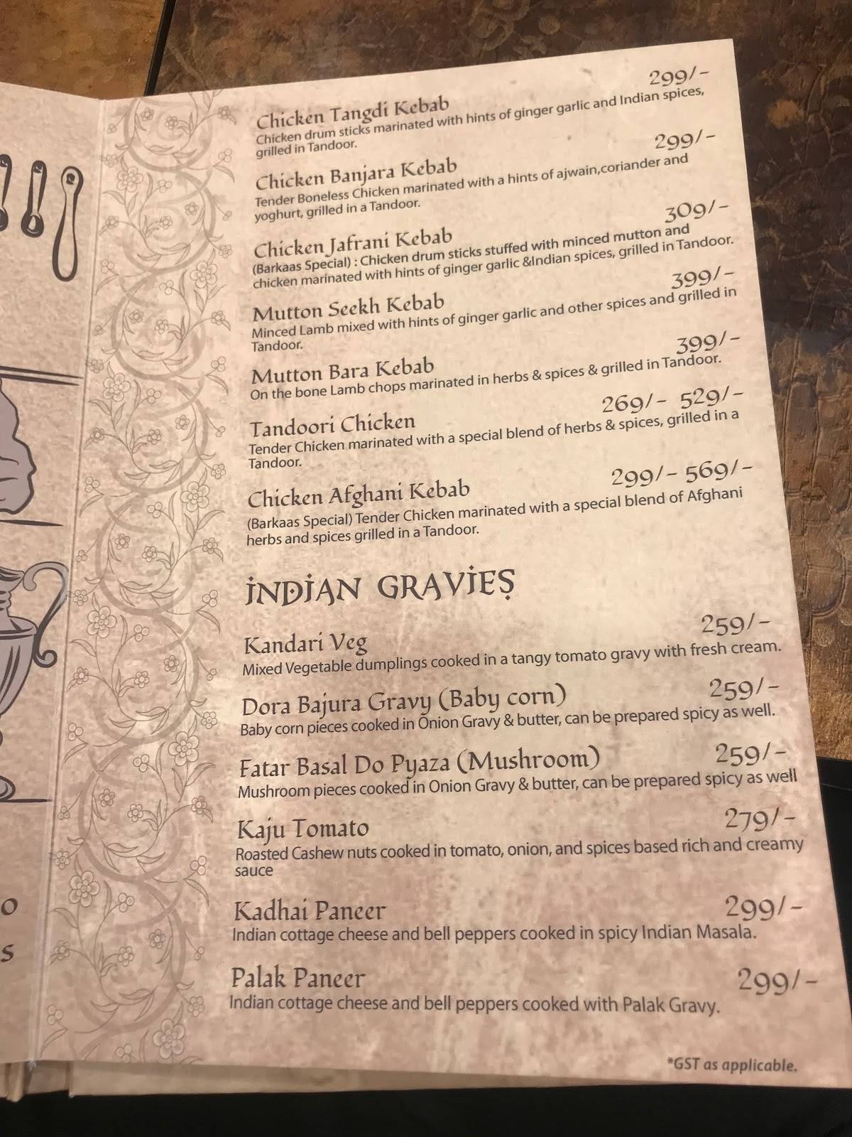 Menu at Barkaas Indo-Arabic Restaurant, Lucknow