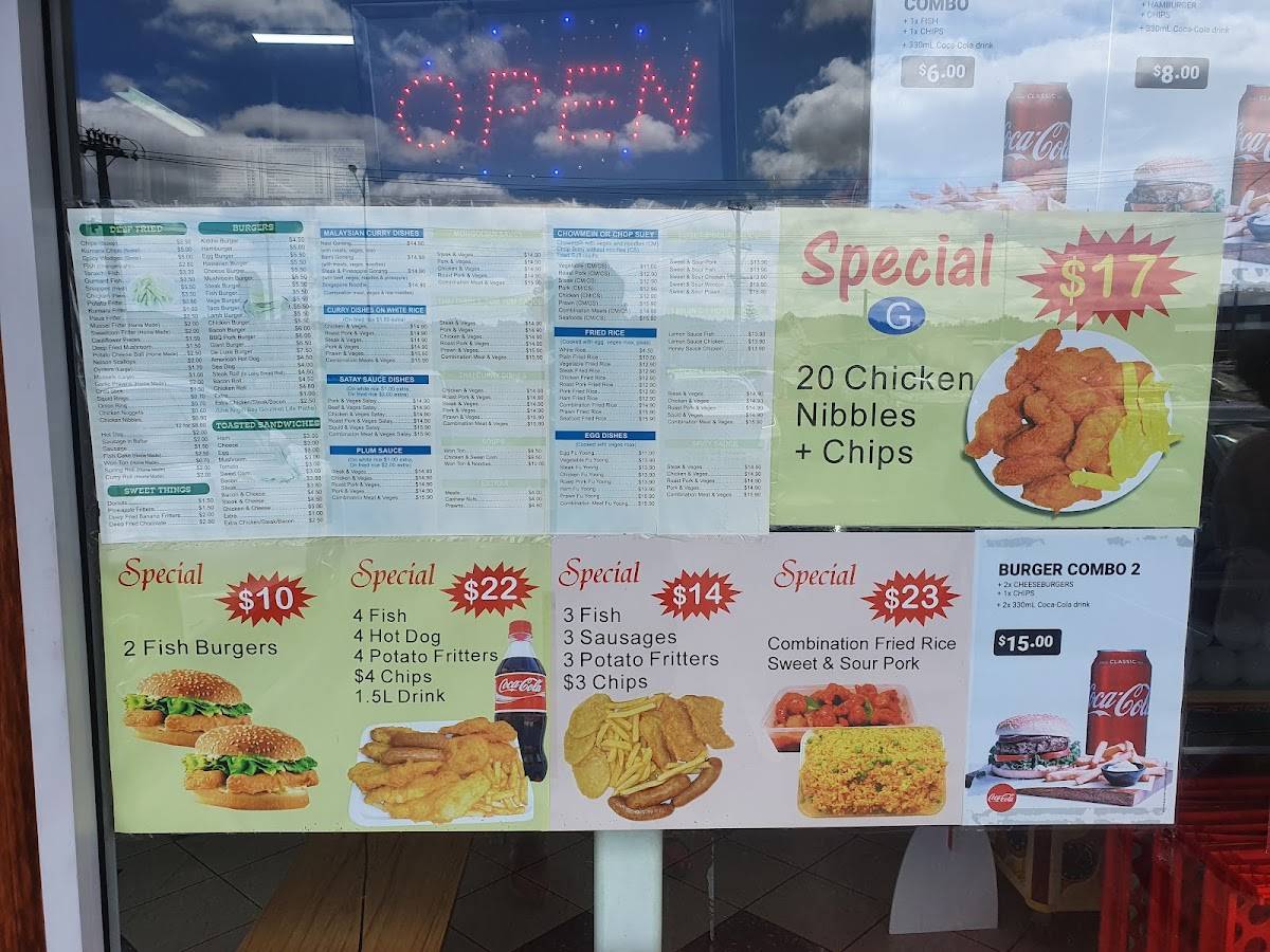 Menu at Blue Chip Takeaways restaurant, Kumeu