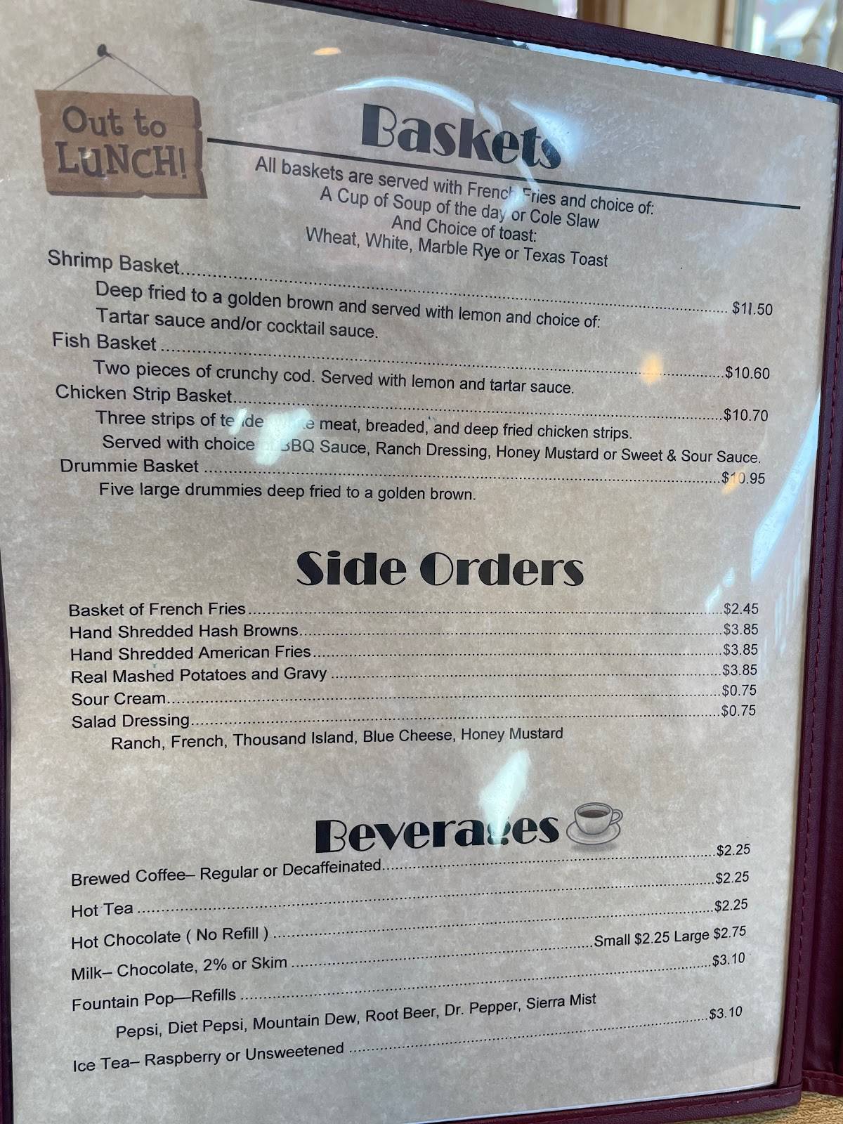Menu at Boondocks Cafe, Wadena