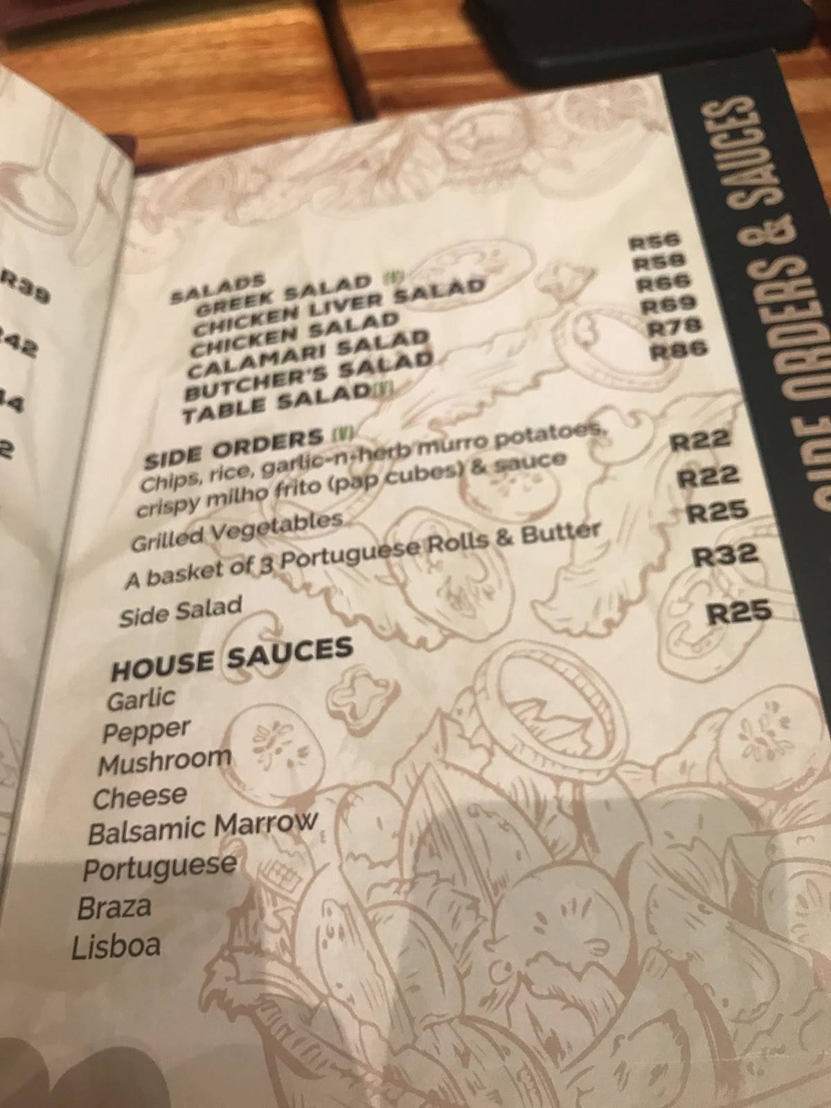 Menu at Braza restaurant, Bloemfontein, Loch Logan
