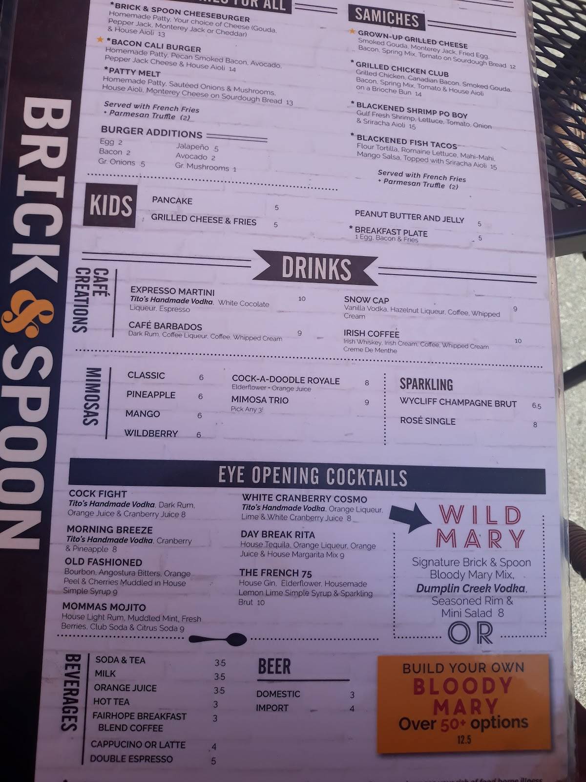 Menu at Brick and Spoon - Pigeon Forge restaurant, Pigeon Forge