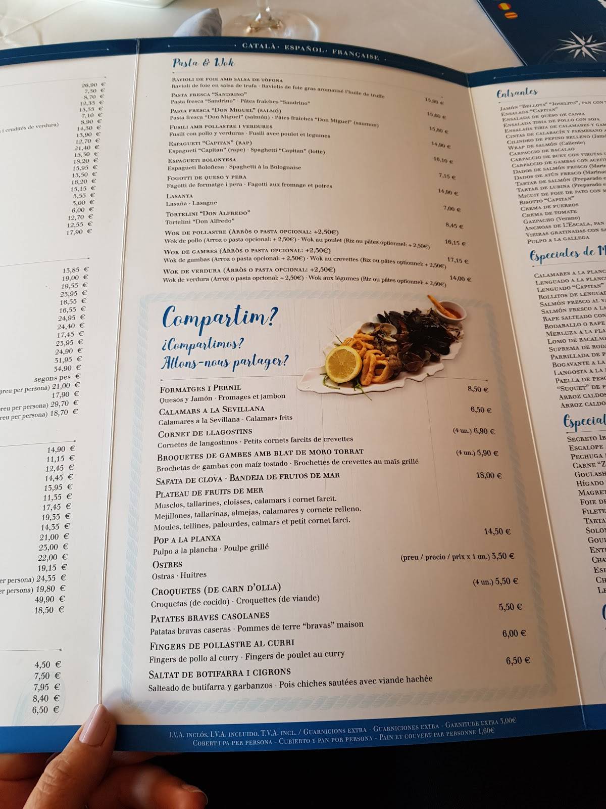 Menu at Restaurant Capitán, Empuriabrava, Carrer Salins 4ª Línea
