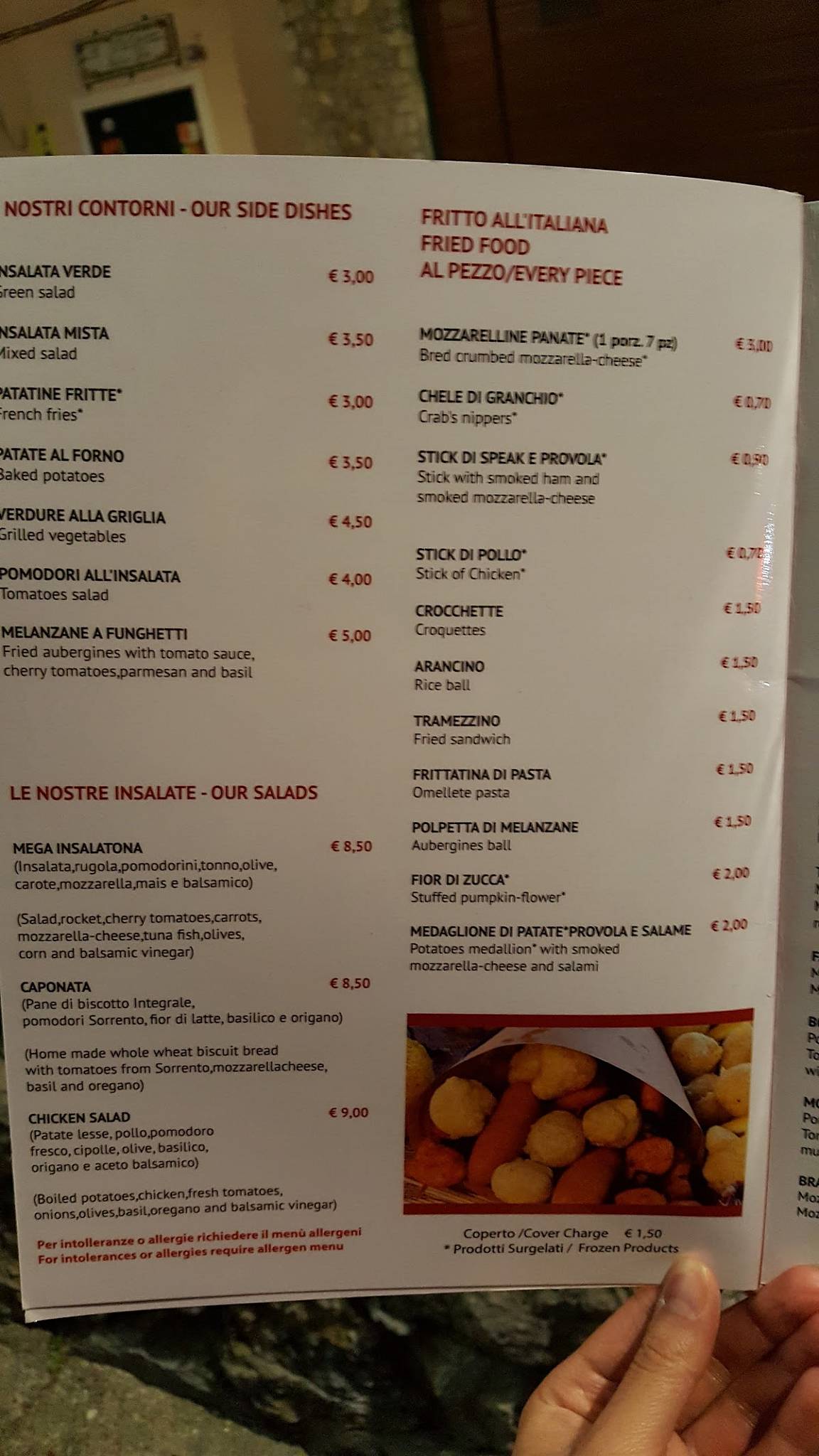Menu da Che Bontà ristorante, Praiano