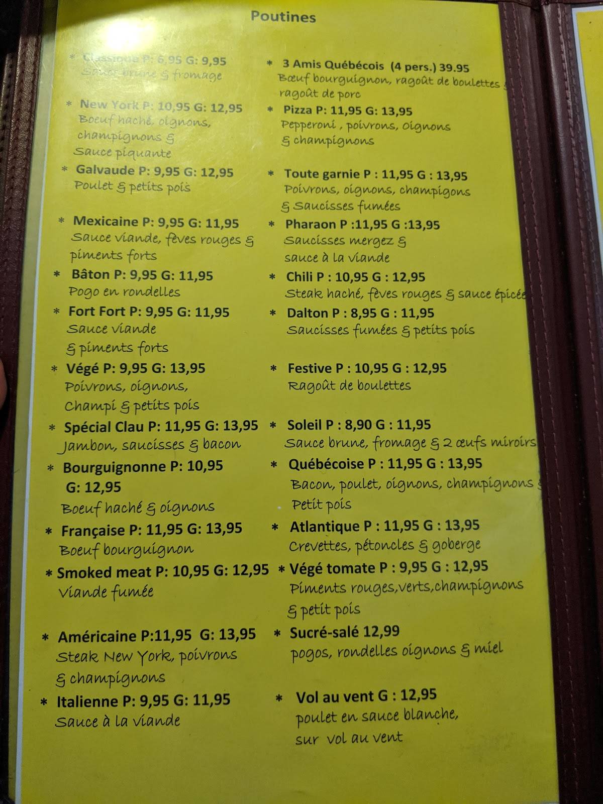 Menu at Restaurant Chez Claudette, Montréal