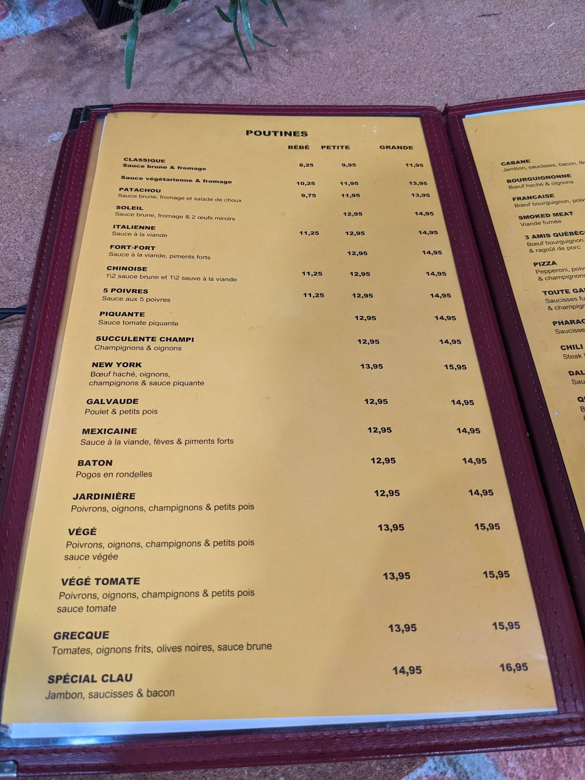 Menu at Restaurant Chez Claudette, Montréal